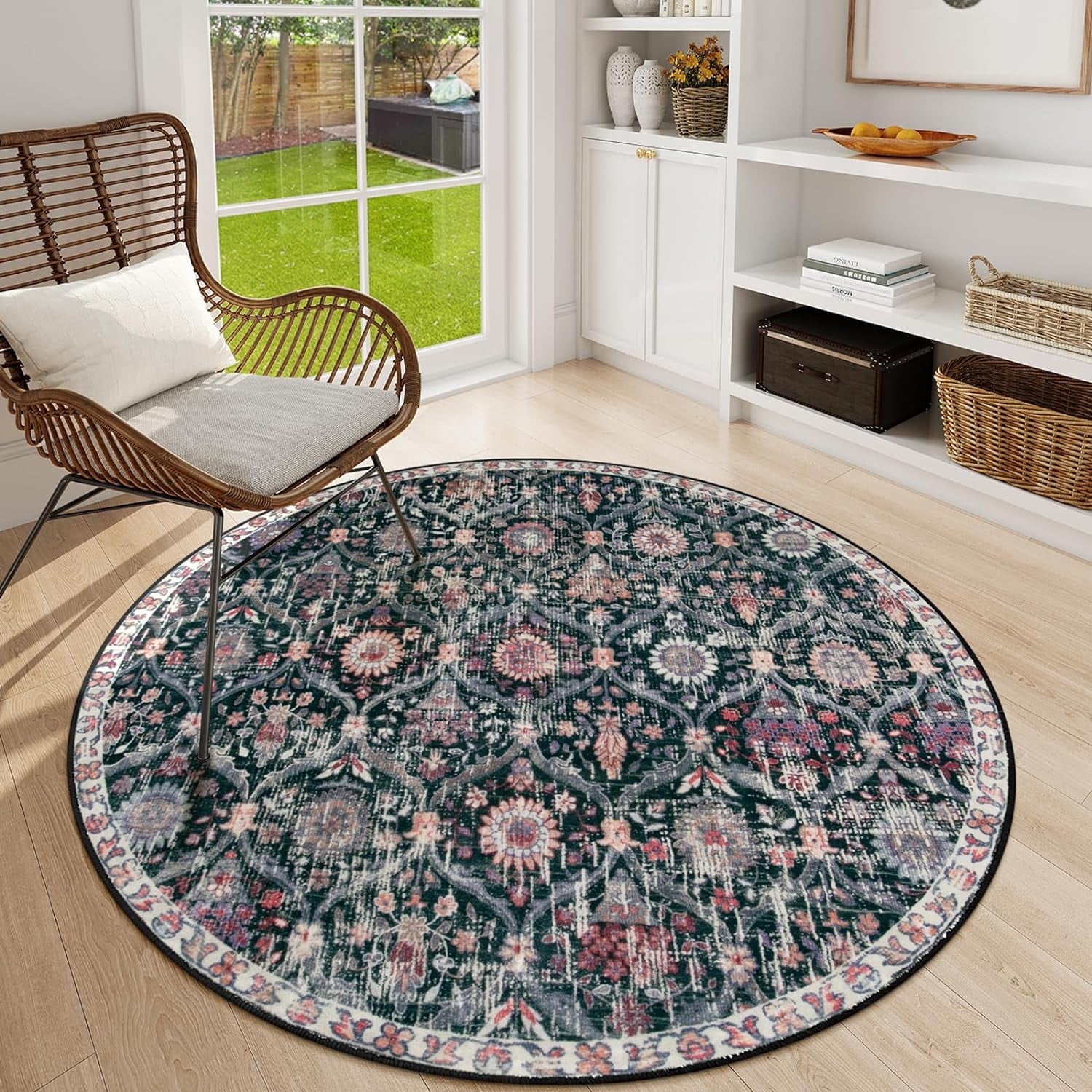 Moynesa 4'Round Moroccan Trellis Washable Rugs - Non-Slip Round Rug 4ft ...