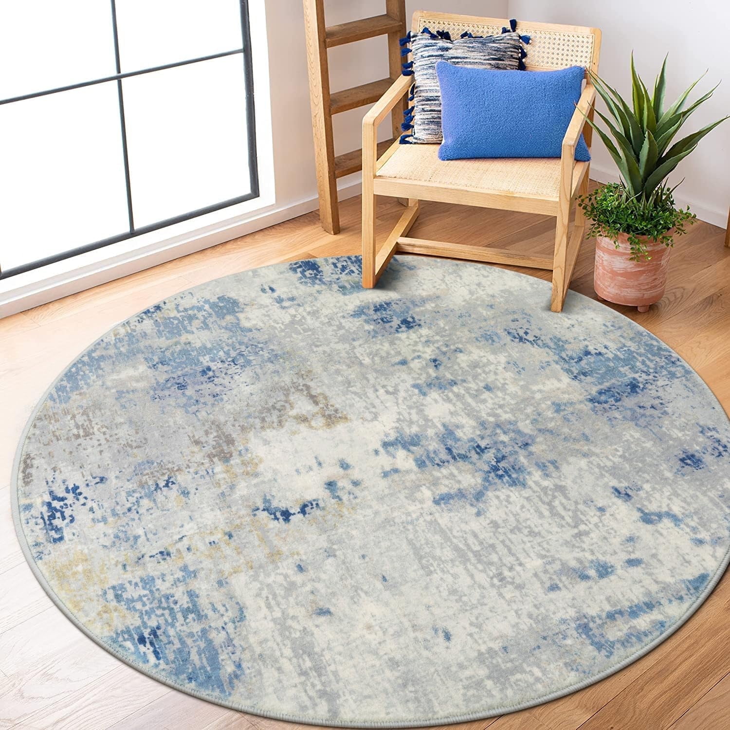 Moynesa 5'Round Modern Abstract Round Rug,Blue Kitchen Rugs Soft ...