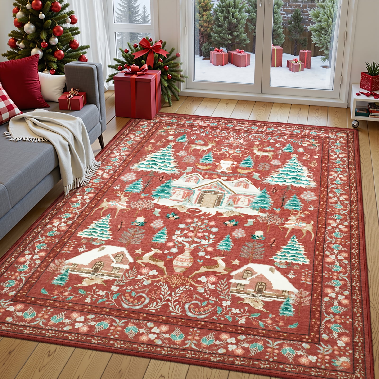 Moynesa 5'x7' Christmas Area Rugs for Living Room,Machine Washable Area ...