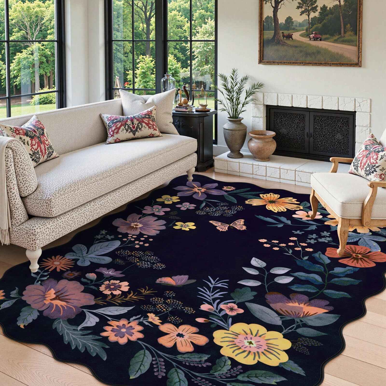 Moynesa 5'x7' Floral Living Room Rugs, Area Rugs 5x7ft Rug for Bedroom ...
