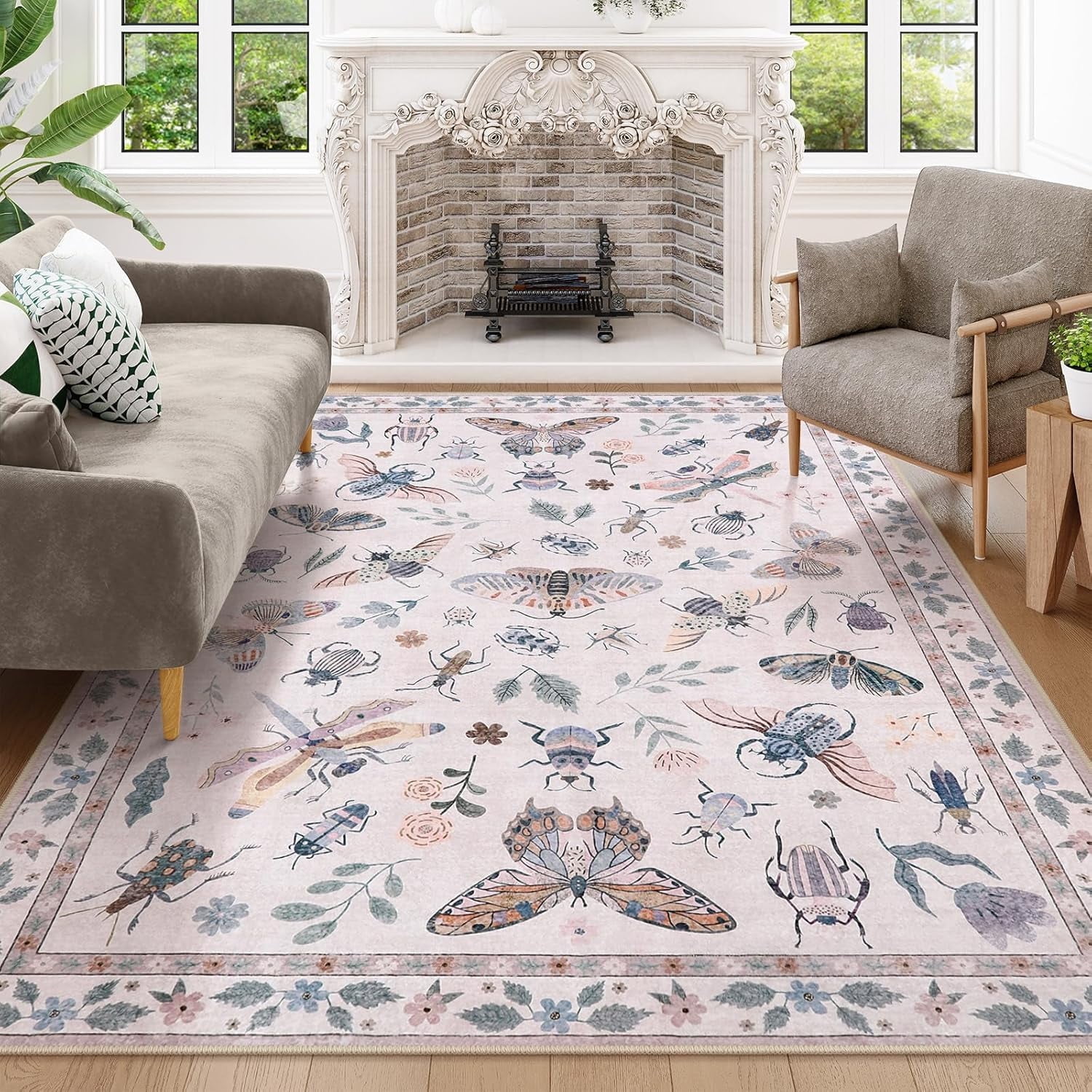 Moynesa 5'x7' Insect Print Washable Area Rugs, Soft Rugs for Living ...