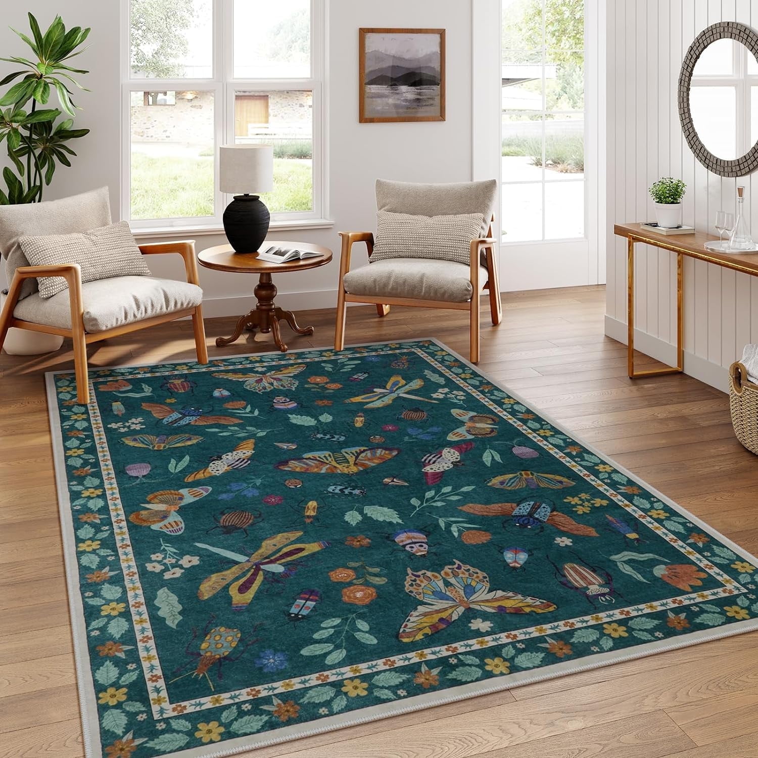 Moynesa 5'x7' Bohemian Washable Area Rug, Non-Slip Modern Bedroom ...