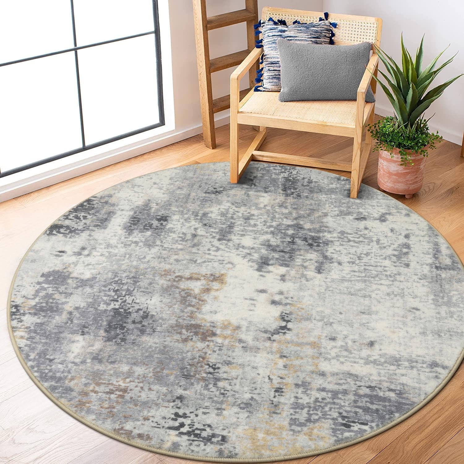 Moynesa 6'Round Modern Abstract Round Rug,Gray Kitchen Rugs Soft ...