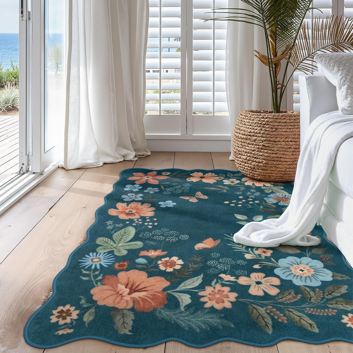 Moynesa 6'x9' Floral Washable Area Rugs, 6x9ft Soft Bedroom Large Rug ...