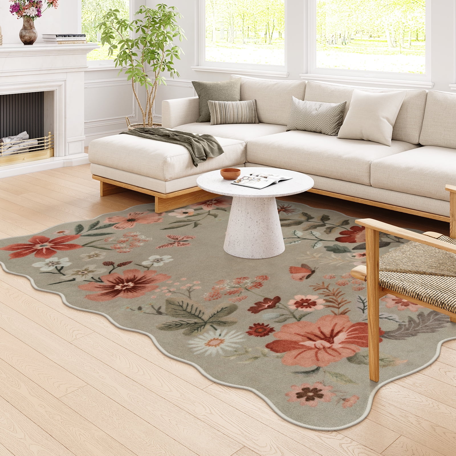 Moynesa 6'x9' Floral Washable Area Rugs, 6x9ft Soft Bedroom Large Rug ...