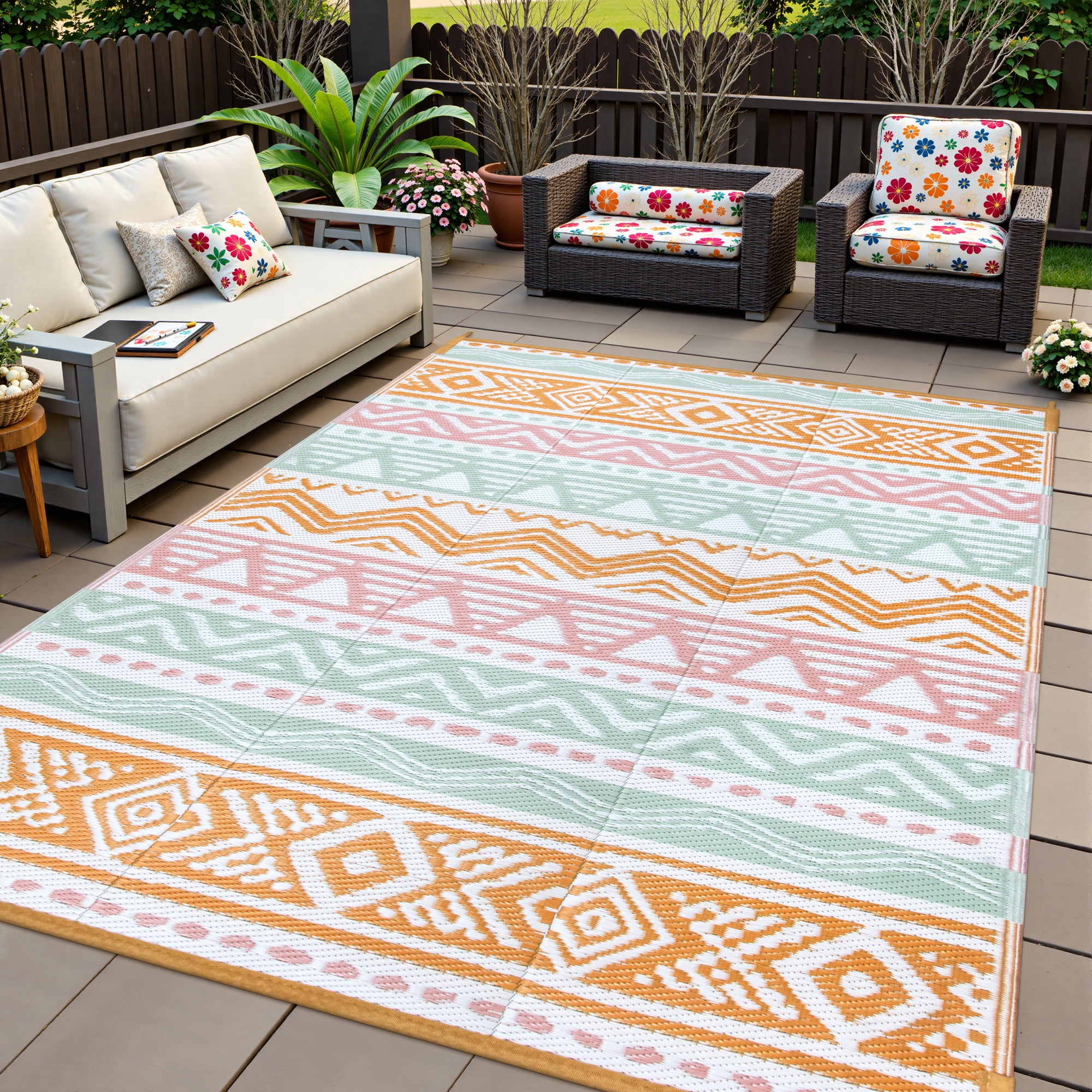 Moynesa Outdoor Rug Waterproof, 6'x9' Lightweight Plastic Straw Rug for ...