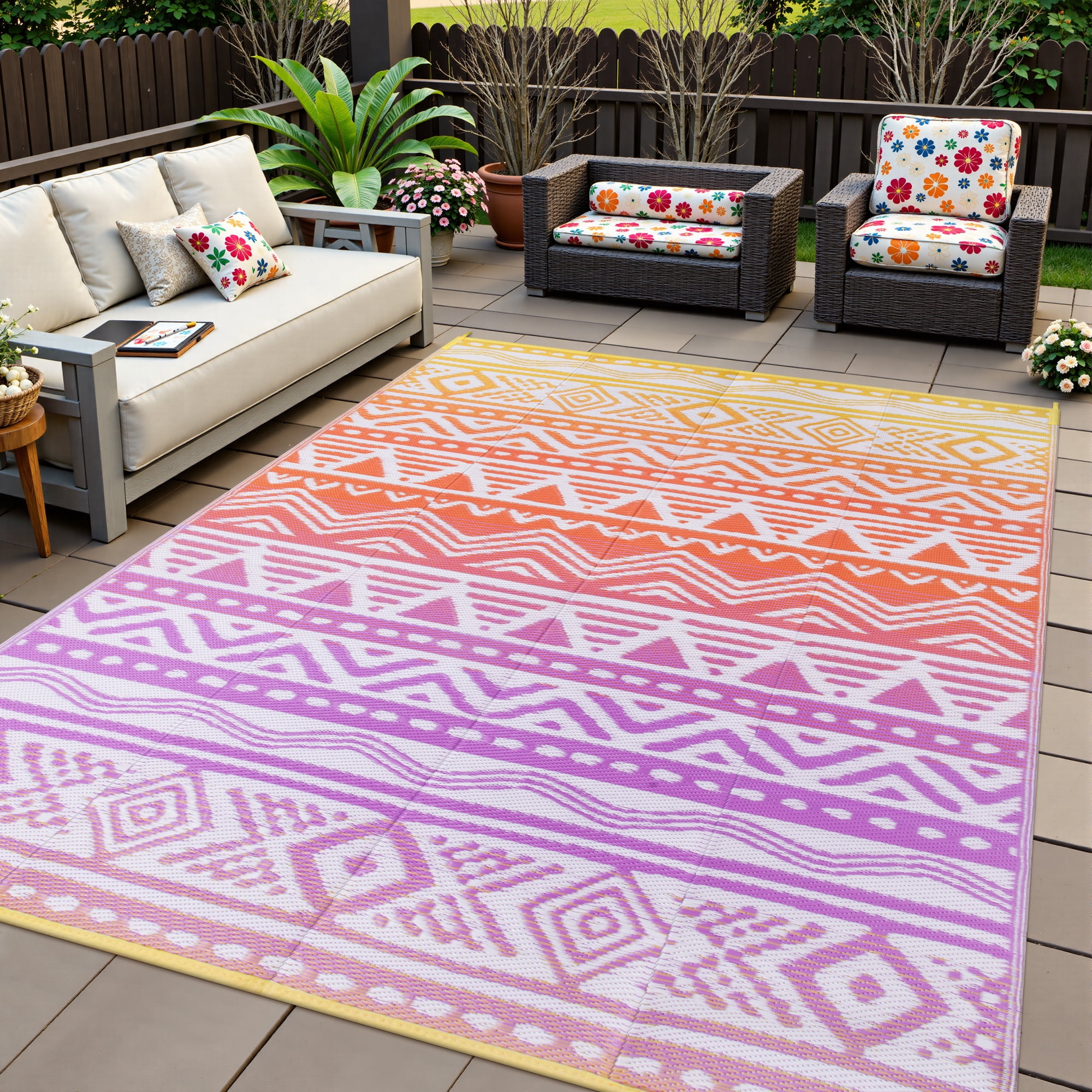 Moynesa Outdoor Rug Waterproof, 6'x9' Lightweight Plastic Straw Rug for ...