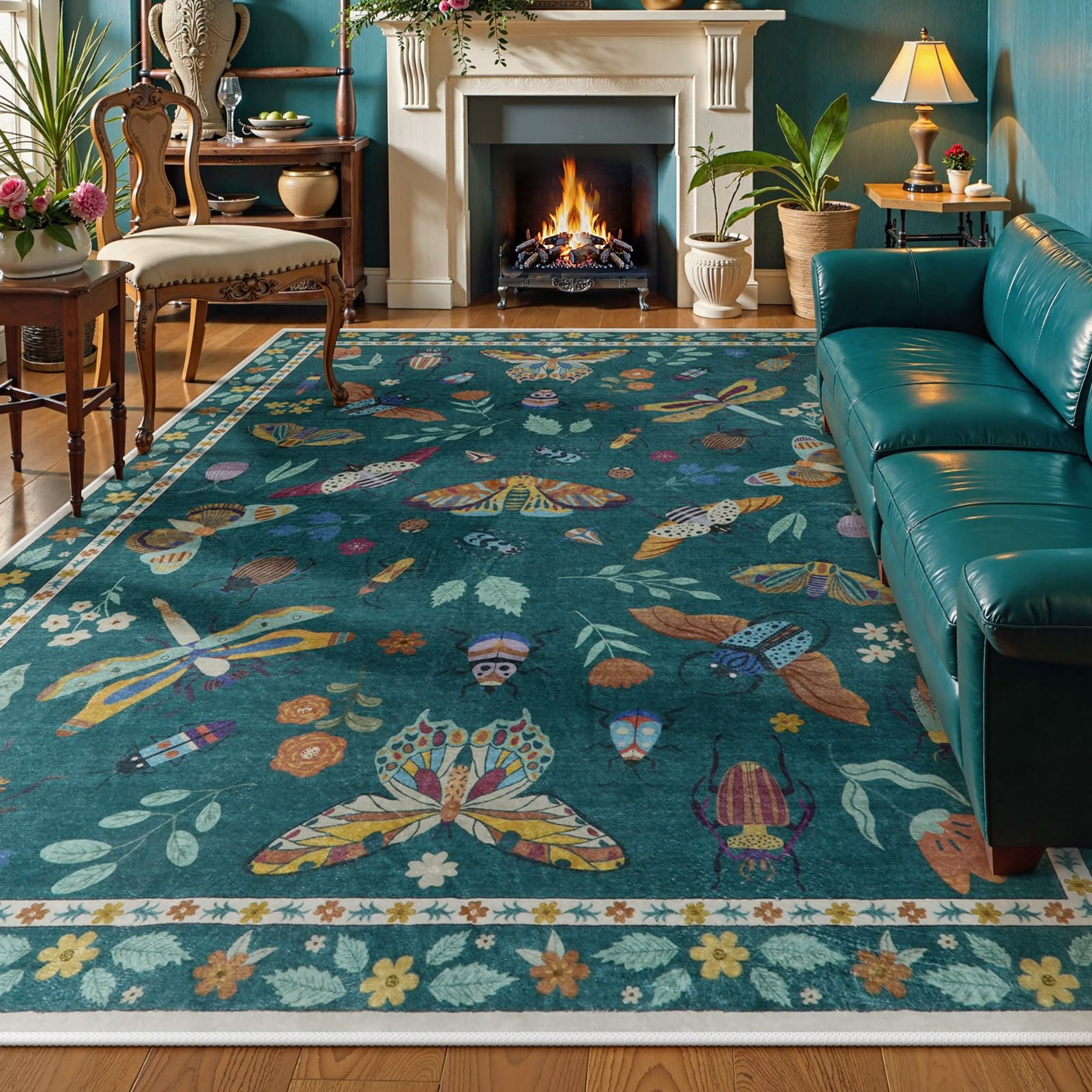Moynesa 8'x10' Insect Print Washable Area Rugs, Soft Rugs for Living ...
