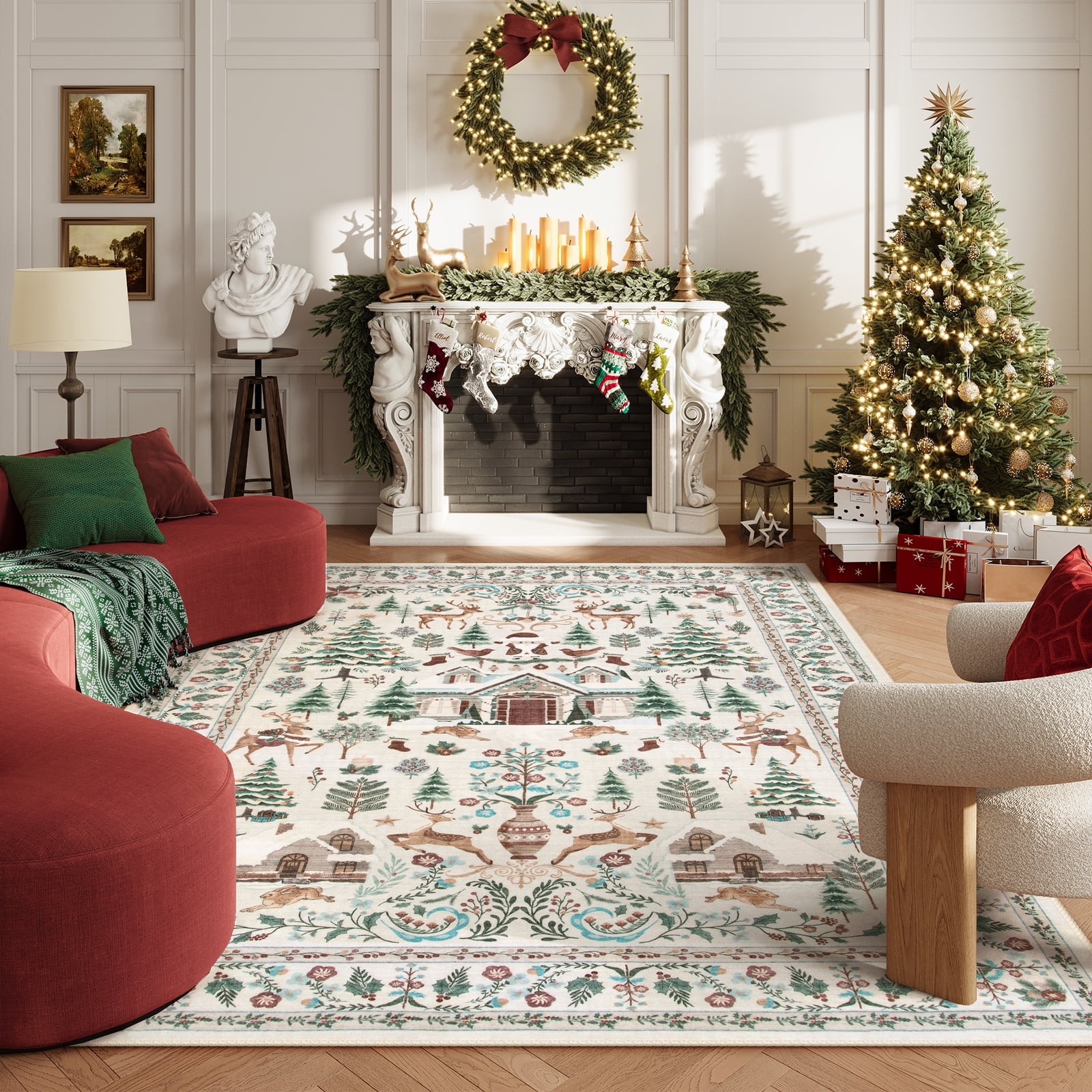 Moynesa 8'x10' Large Christmas Area Rug Indoor Bedroom Rug Xmas Boho ...