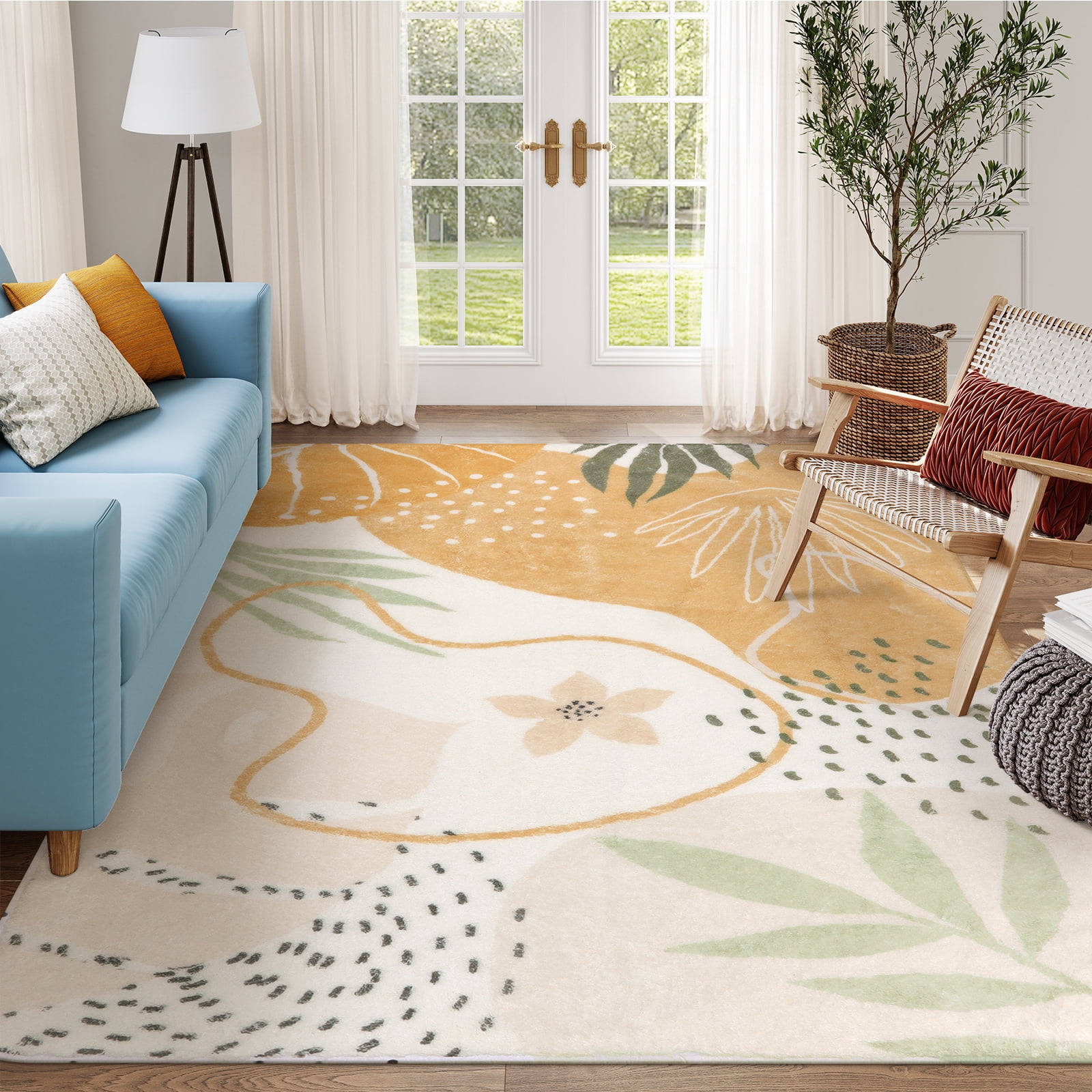 Moynesa 8'x10' Machine Washable Area Rugs,Yellow Non-Slip Large Living ...