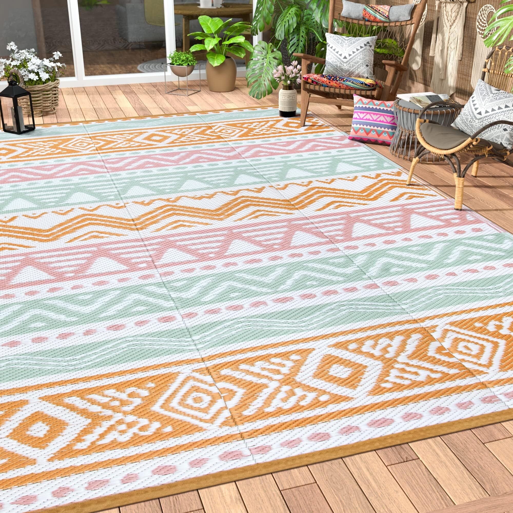 Moynesa Large Outdoor Rug Waterproof, 8'x10', Lightweight Reversible ...