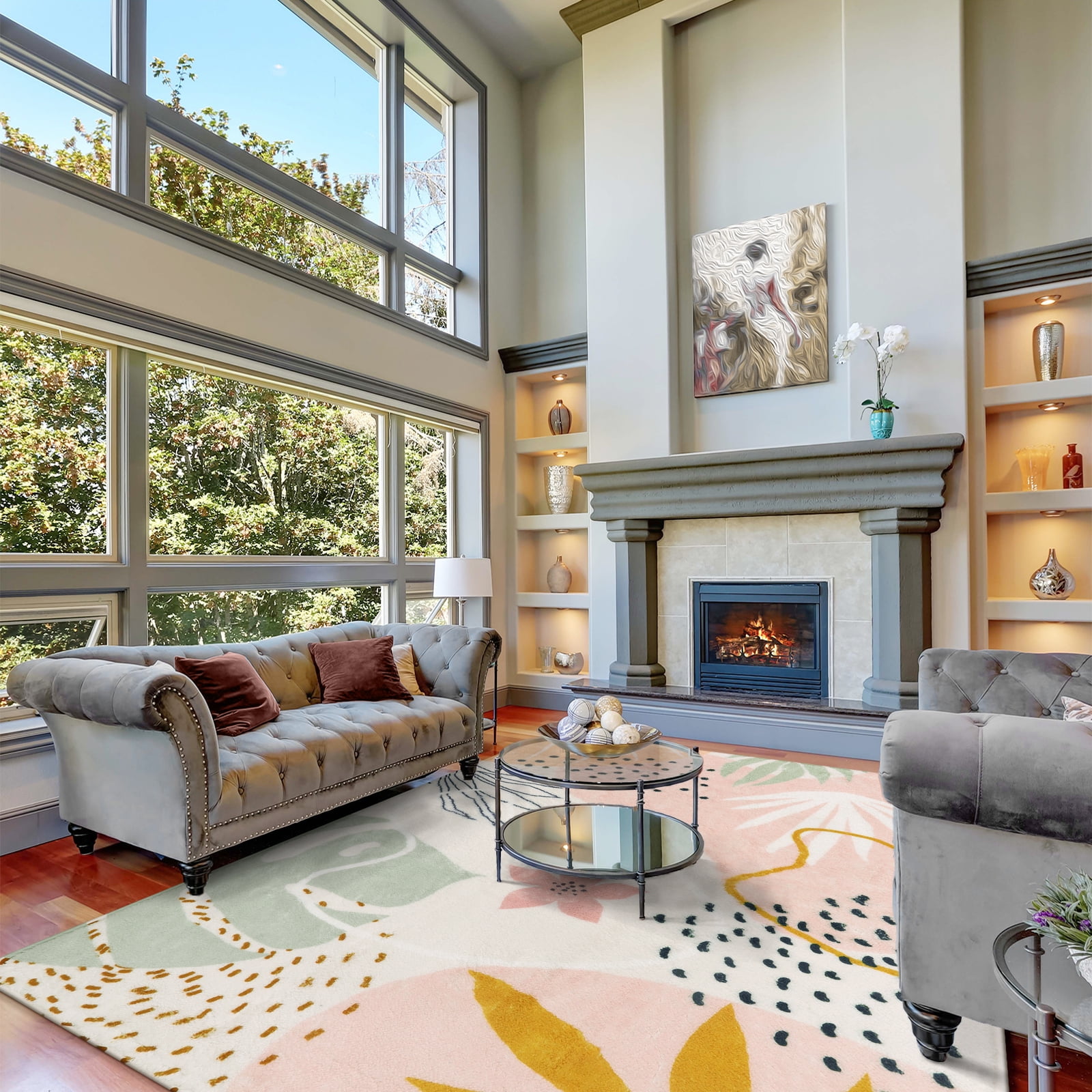 Moynesa 9'x12' Machine Washable Area Rugs,Pink Non-Slip Large Living ...