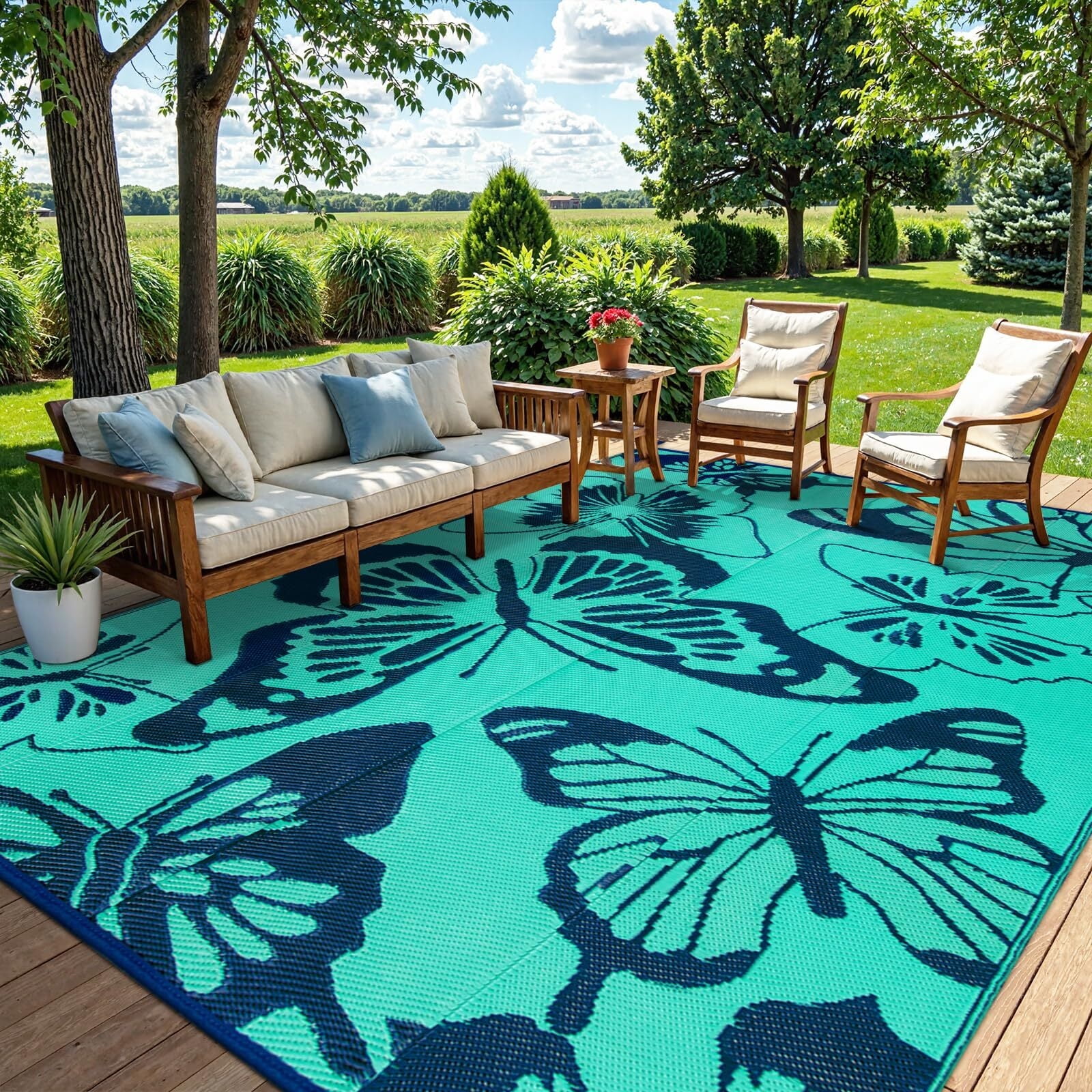 Moynesa 9'x12' Outdoor Rugs Waterproof, Plastic Straw RV Rugs for ...