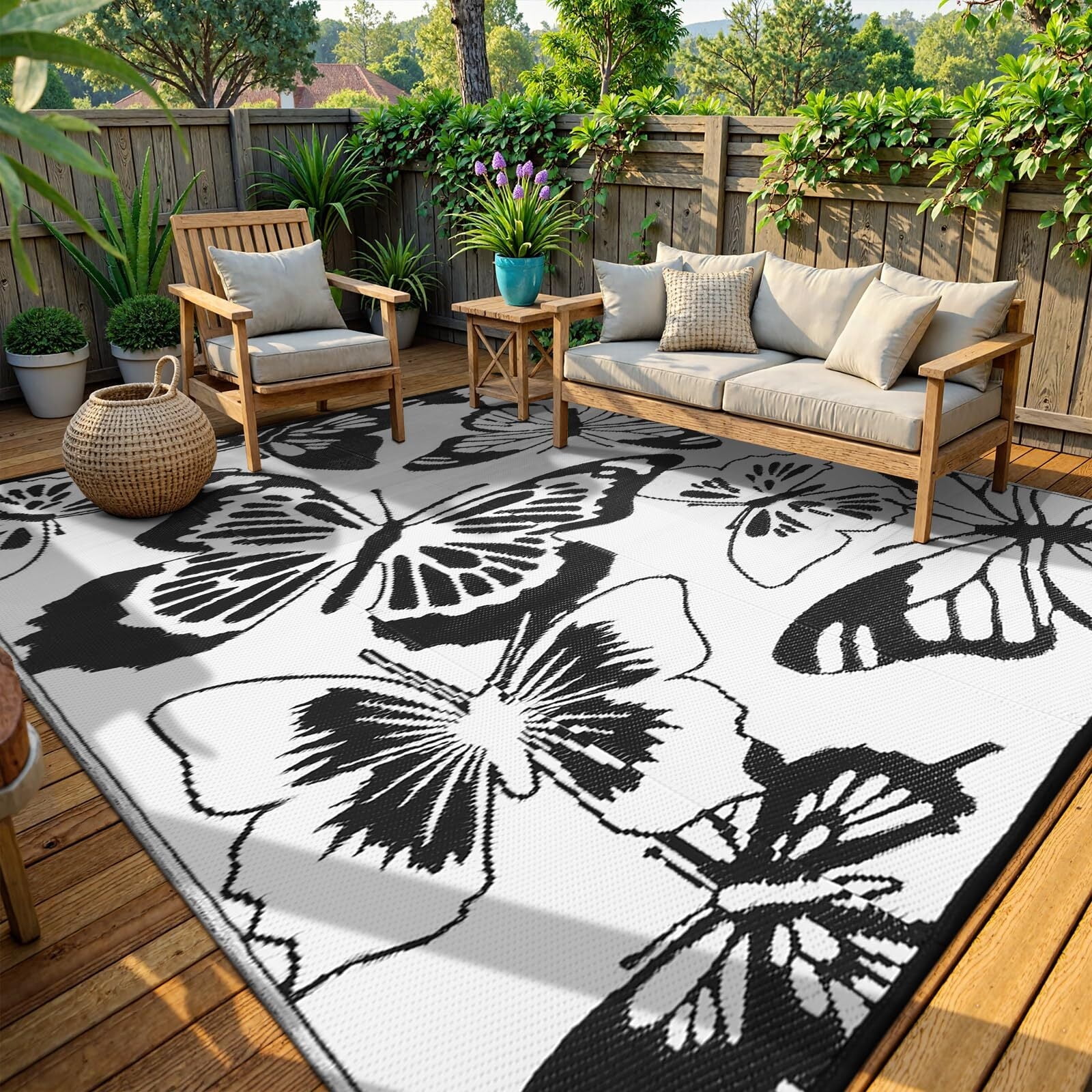 Moynesa 9'x12' Outdoor Rugs Waterproof, Plastic Straw RV Rugs for ...