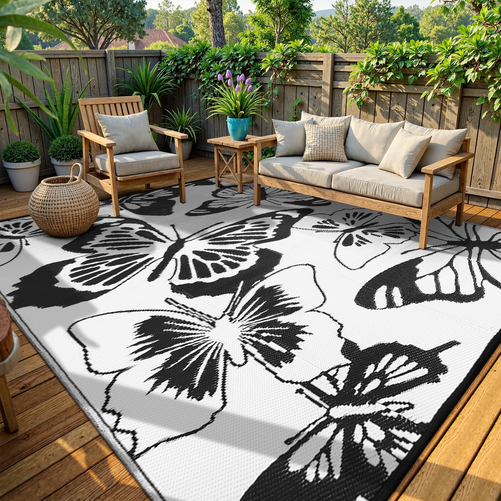 Moynesa 9'x12' Outdoor Rugs Waterproof, Plastic Straw RV Rugs for ...