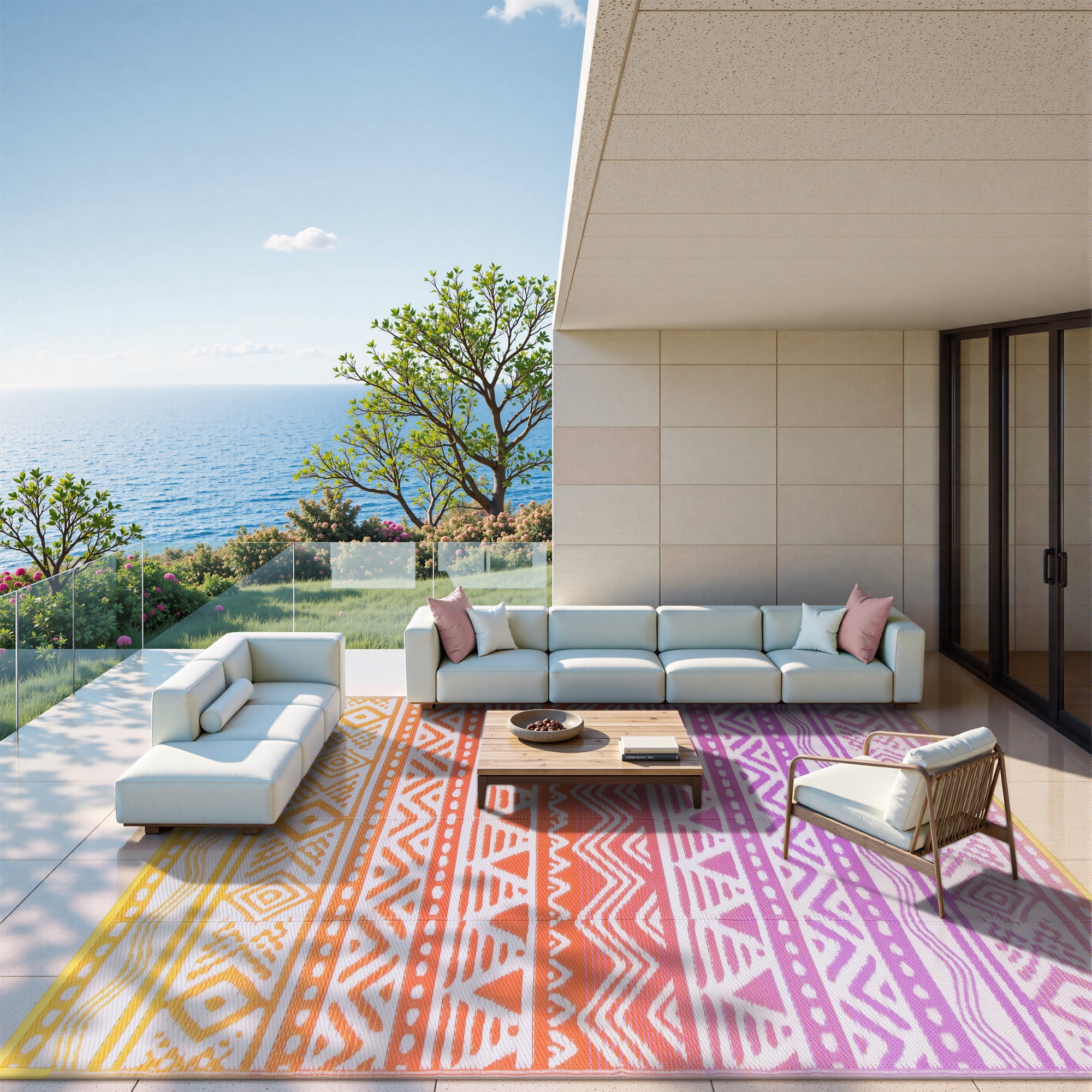 Moynesa Large Outdoor Rug Waterproof, 9'x12' Lightweight Plastic Straw ...