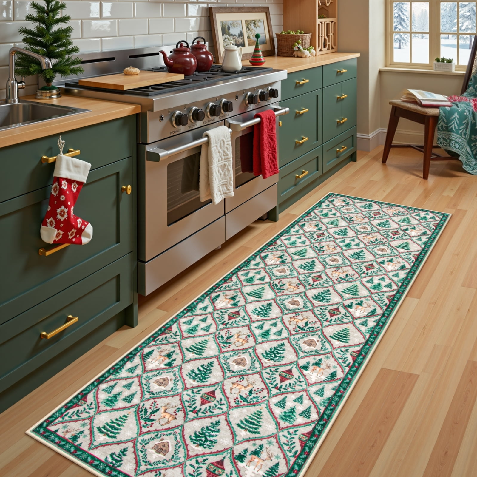 Moynesa Christmas 2'x6' Runner Rugs for Hallway, Washable Cream Kitchen ...