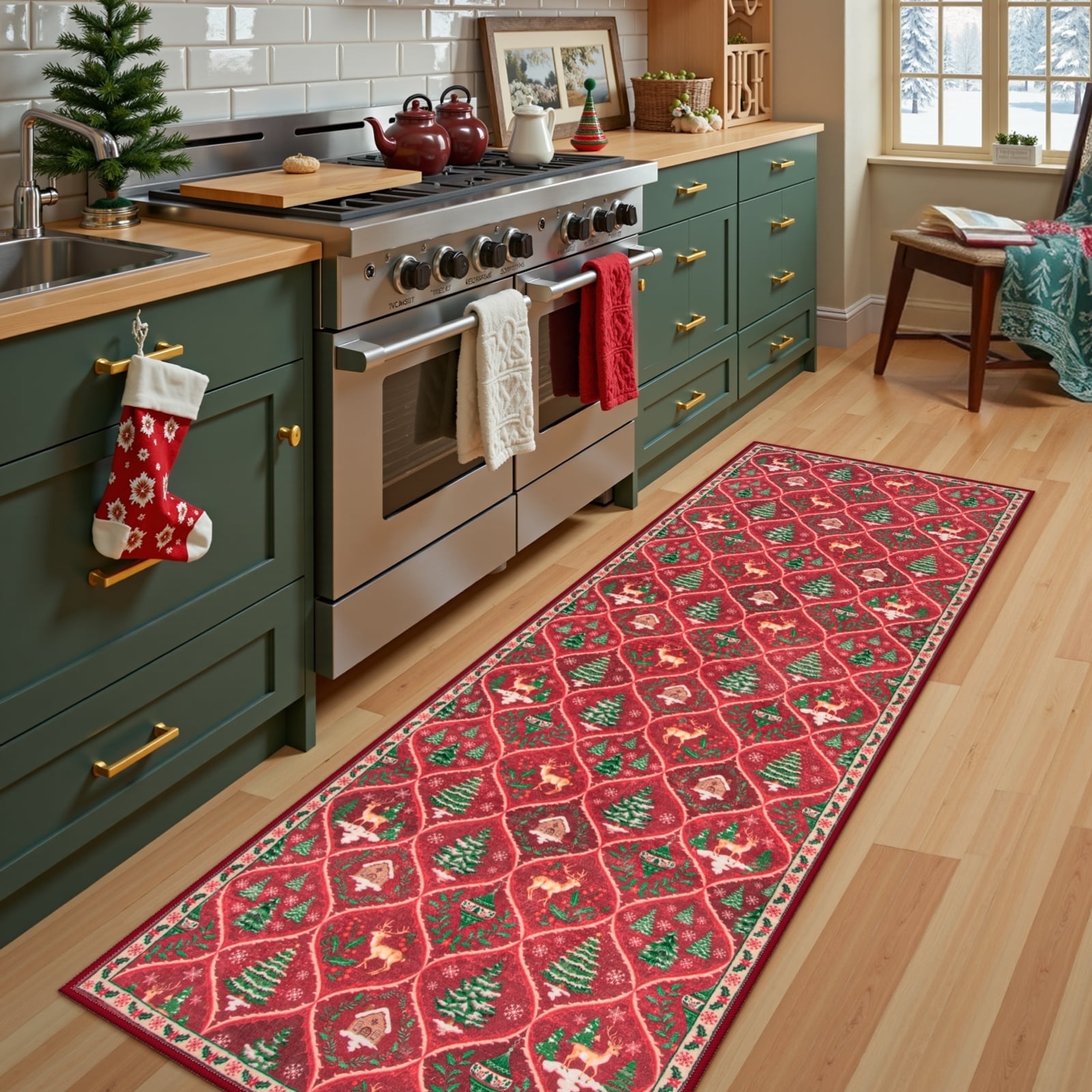 Moynesa Christmas 2'x6' Runner Rugs for Hallway, Washable Red Kitchen ...