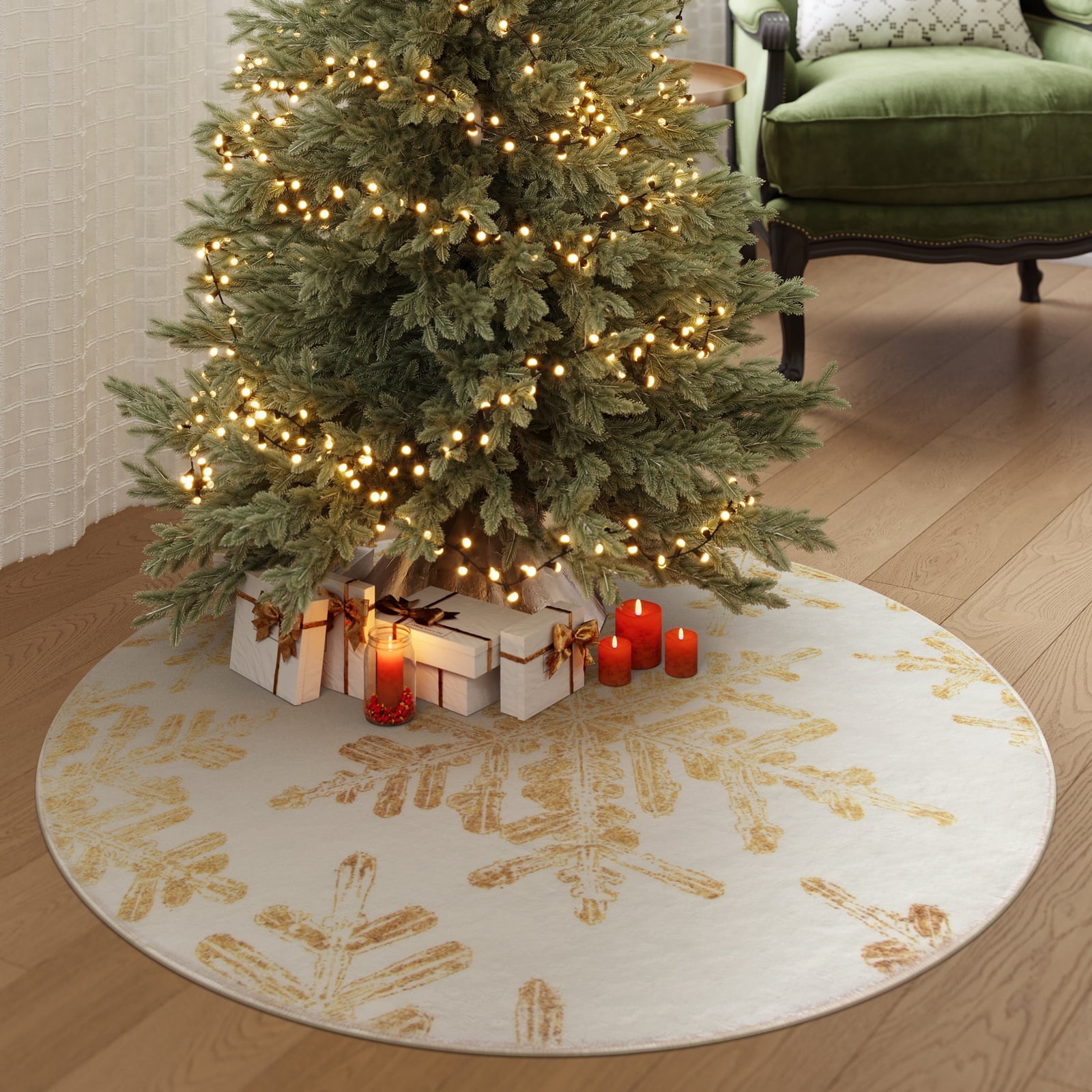Moynesa Christmas 3ft Round Rug,3' Round Area Rug Golden Snowflake ...