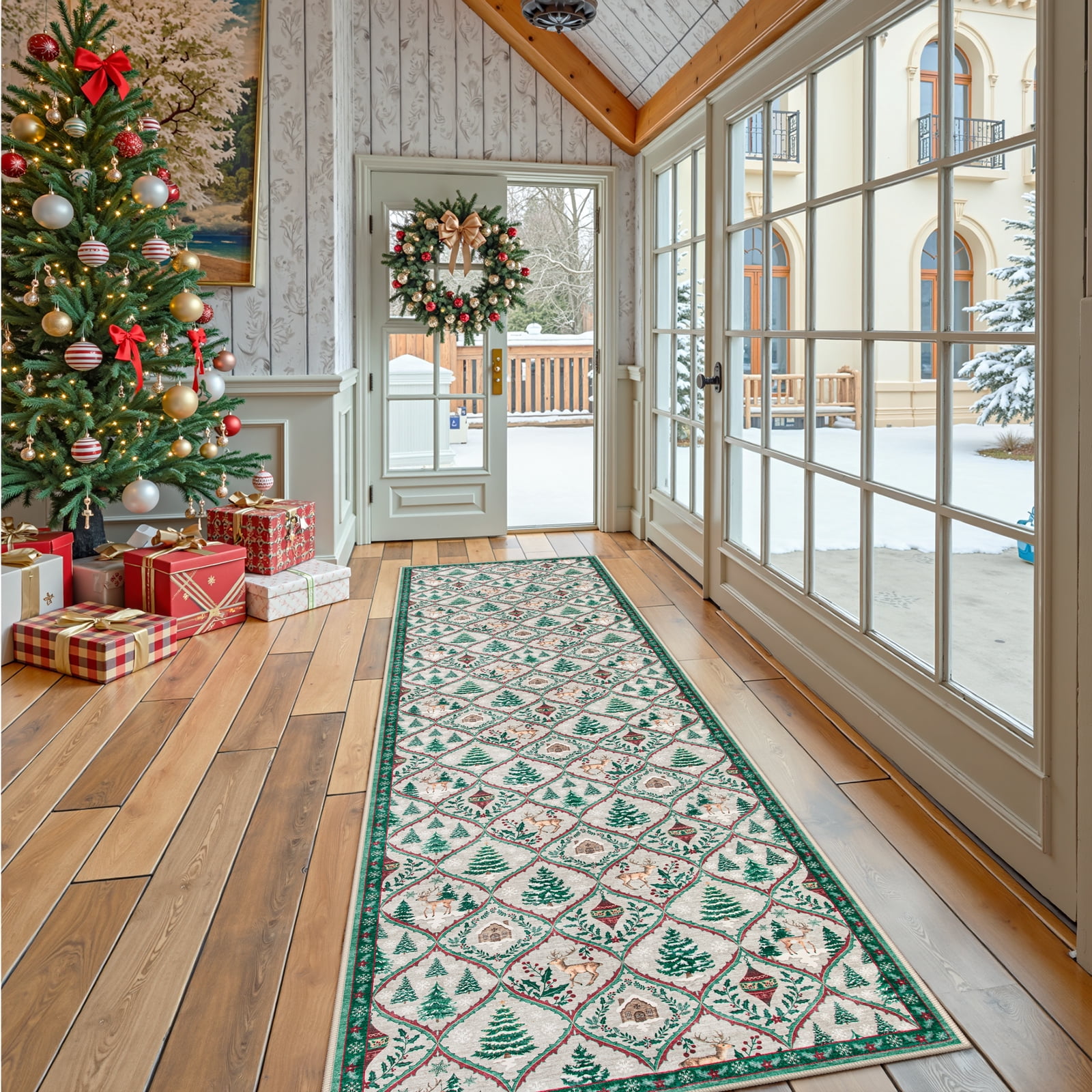 Moynesa Christmas Runner Rugs 2'x8' Cream Hallway Rug Xmas Tree Runner ...