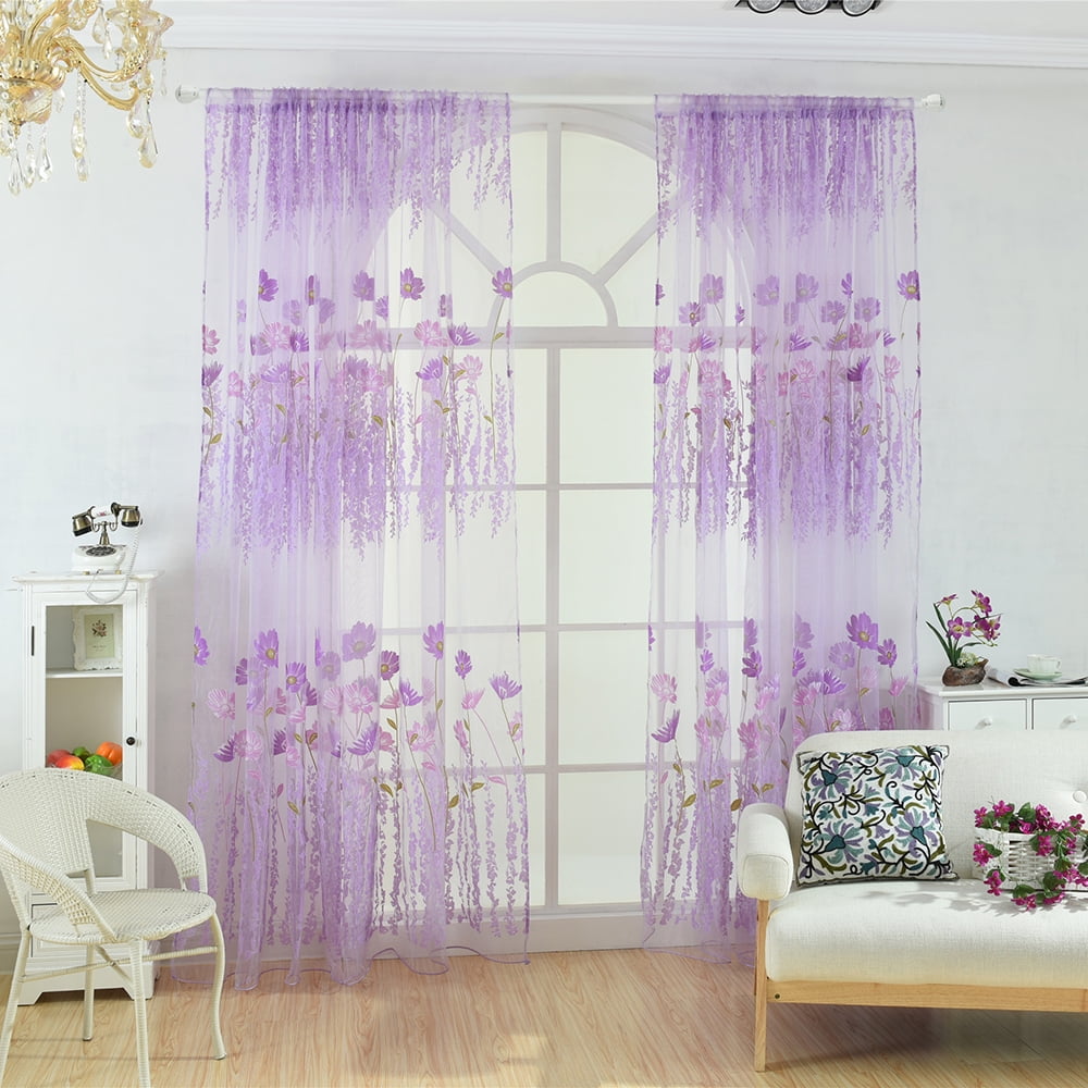 Moyouny Living Room Bay Window Flower Printed Yarn Tulle Voile Sheer ...