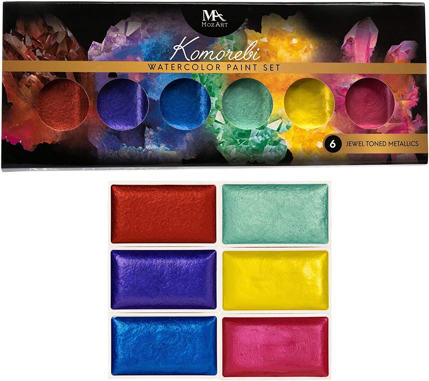 MozArt Supplies Professional Watercolor Paint Set - 6 Jewel Vibrant ...