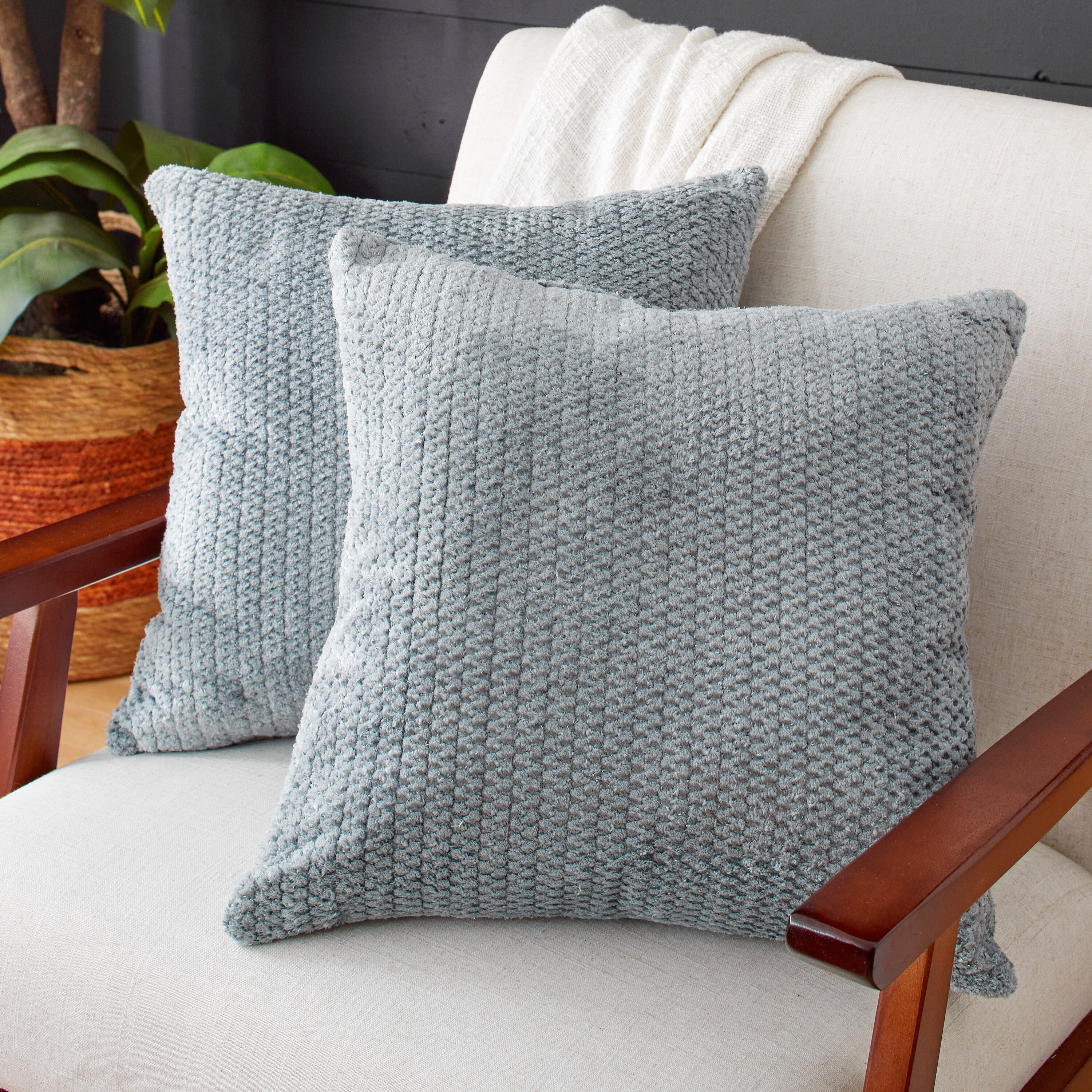 Sorra Home Velvet Shimmer Indoor Textured Knife Edge Square Pillows ...