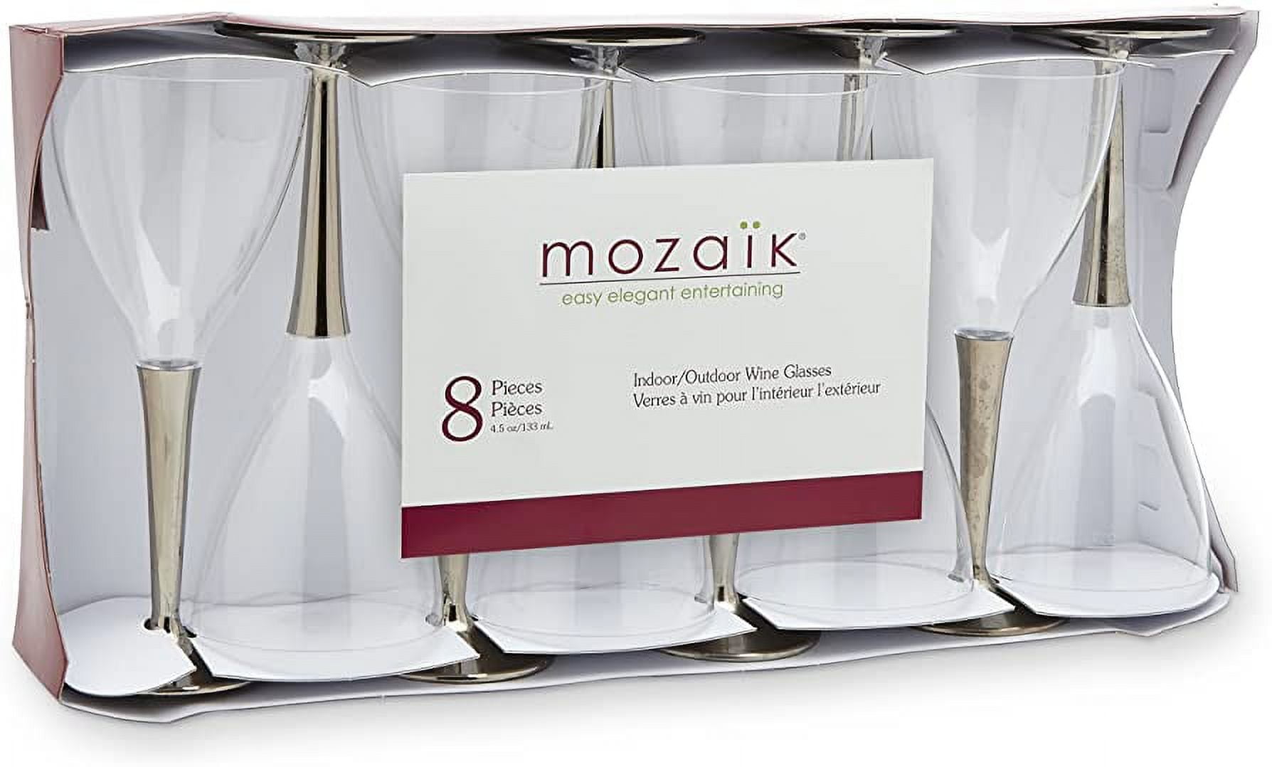 Mozaik Premium Plastic Wine Glasses w/ Silver Base, 8 Pack - Walmart.com