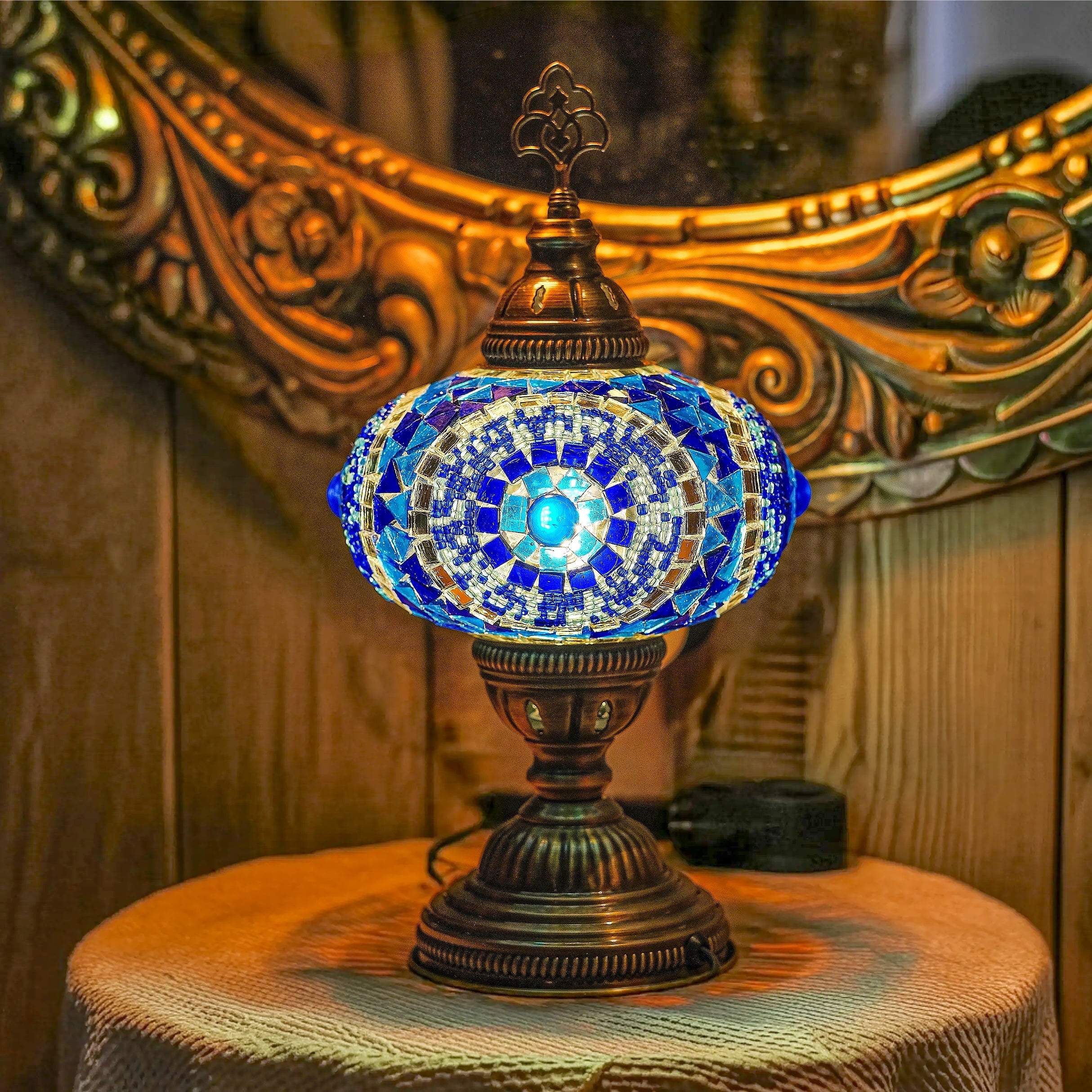 Mozaist Turkish Mosaic Table Lamp, Blue Hand Made Table Lamp with Led ...