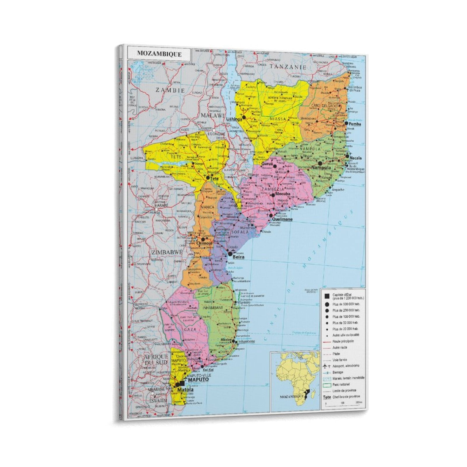 Mozambique Map Posters Canvas Art Poster and Wall Art Picture Print ...