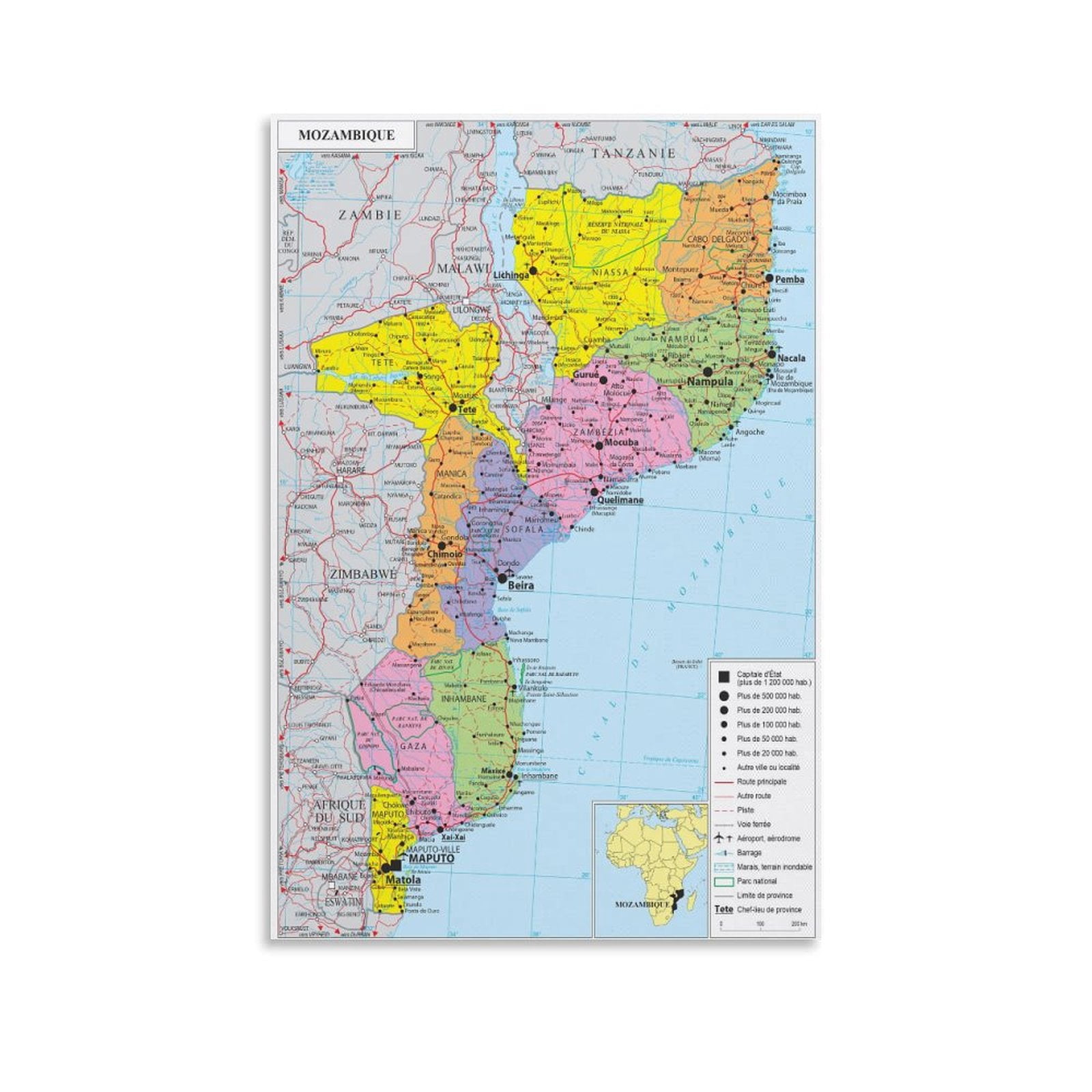 Mozambique Map Posters Room Aesthetic Poster Print Art Wall Painting ...