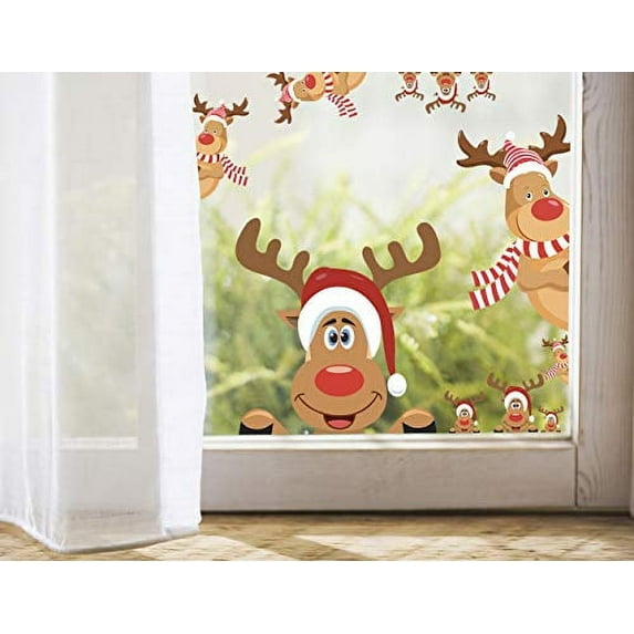 Mozamy Creative Reindeer Decals Christmas Wall Decals Rudolph Decals ...