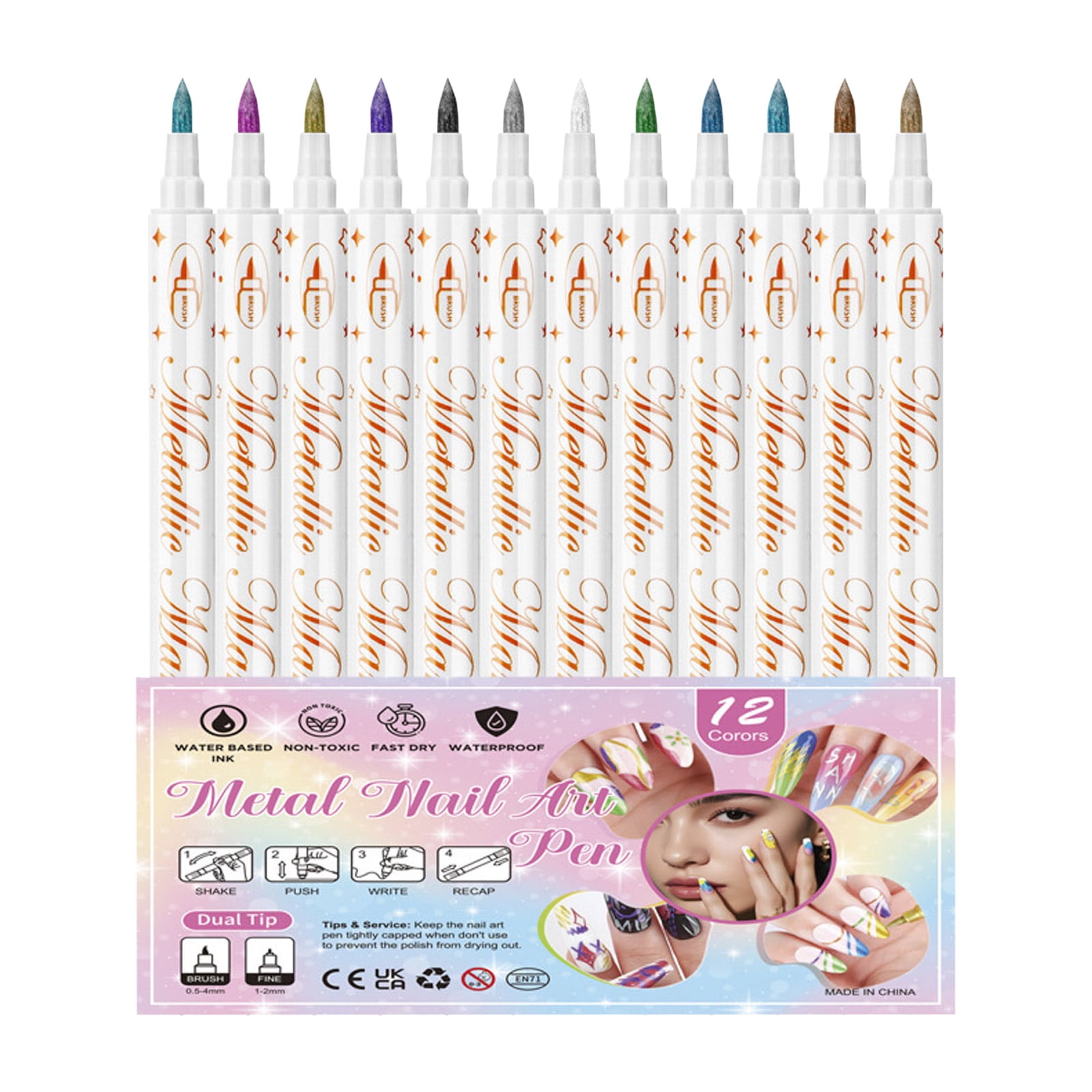 Mozhitti 12 Colors Pens Set 2026 Pens For Painting Nails Markers Doodle ...