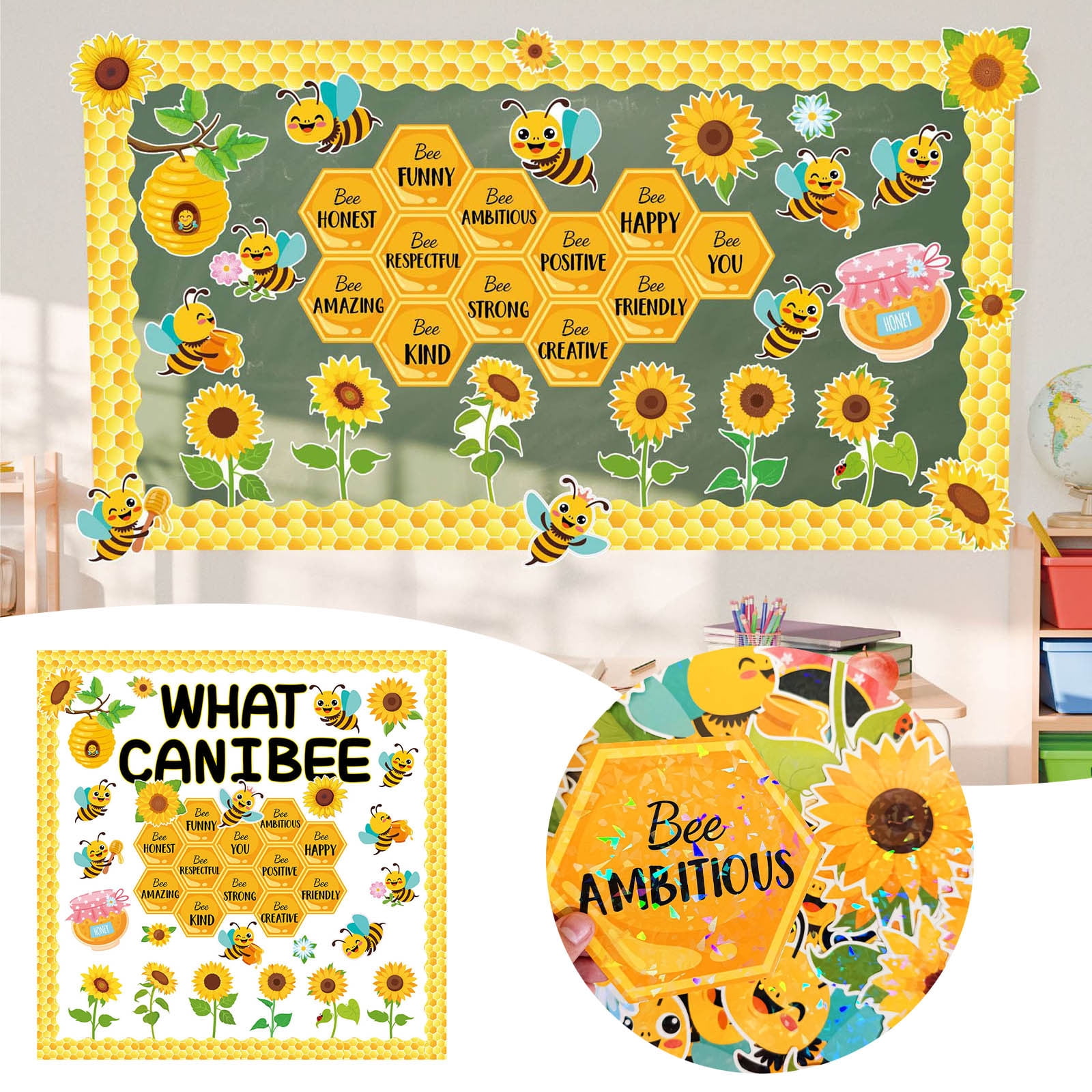 Mozhitti 64Pcs Summer Sunflower Cutouts Set Flower Butterfly Bulletin ...