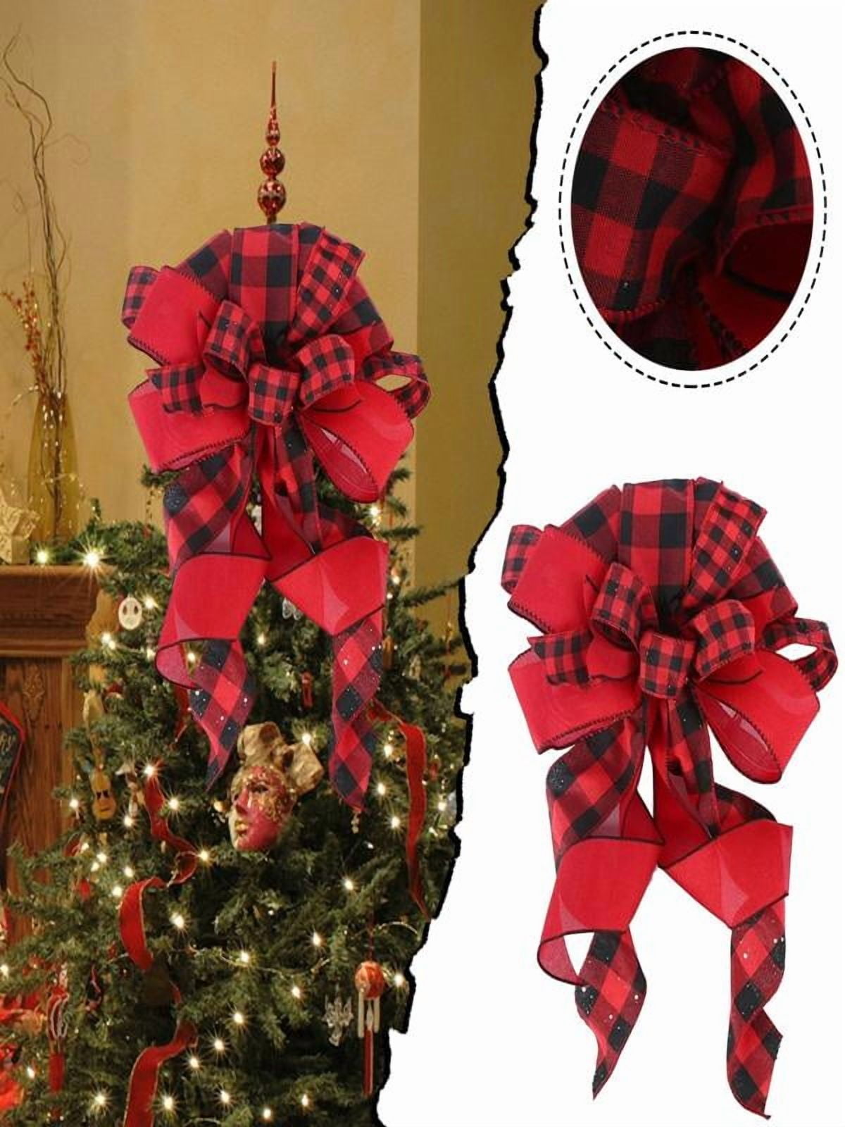 Mozhitti Christmas Tree Topper Bows Buffalo Plaid Xmas Tree Topper Bow ...