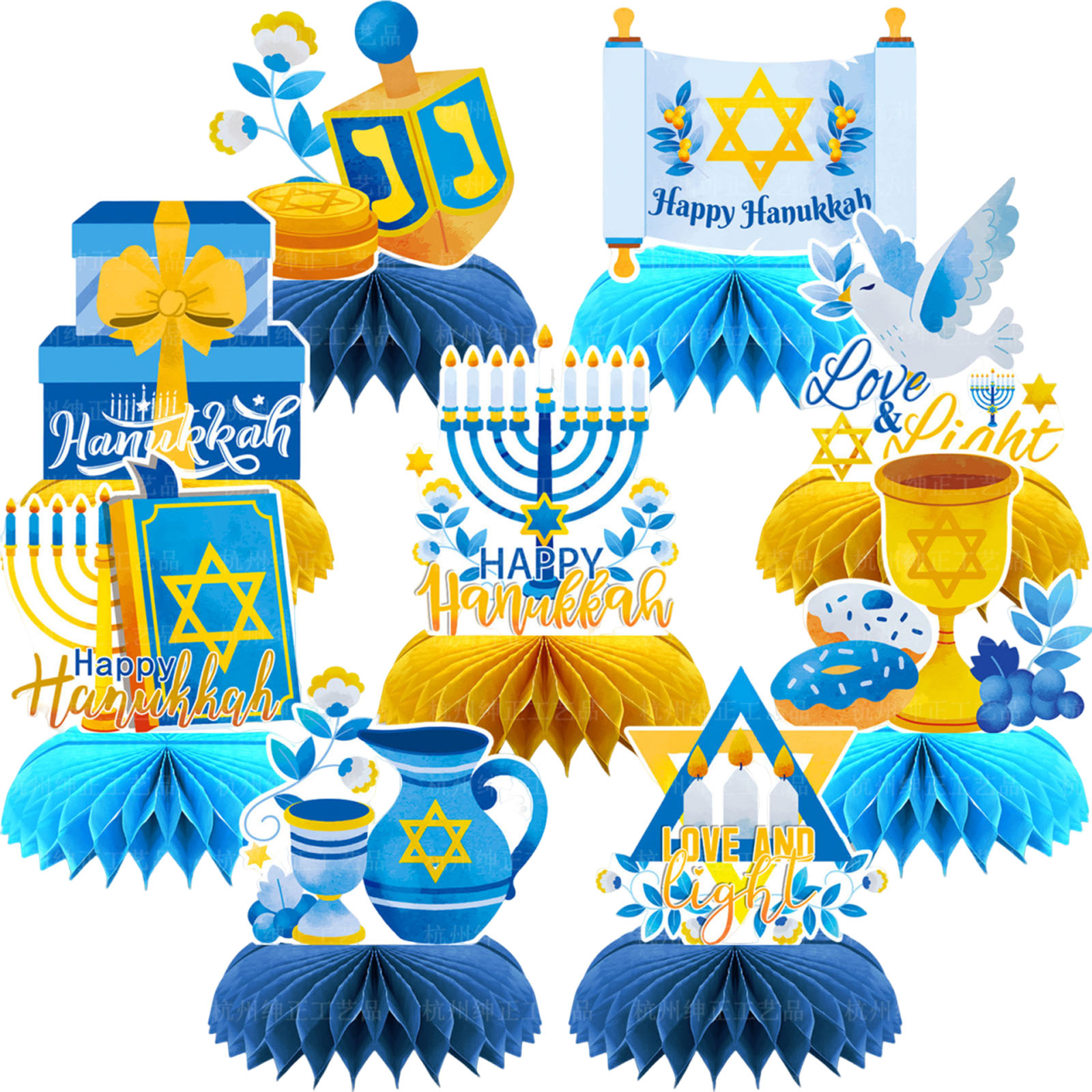 Mozhitti Happy Hanukkah Honeycomb Centerpieces Decors Supplies ...