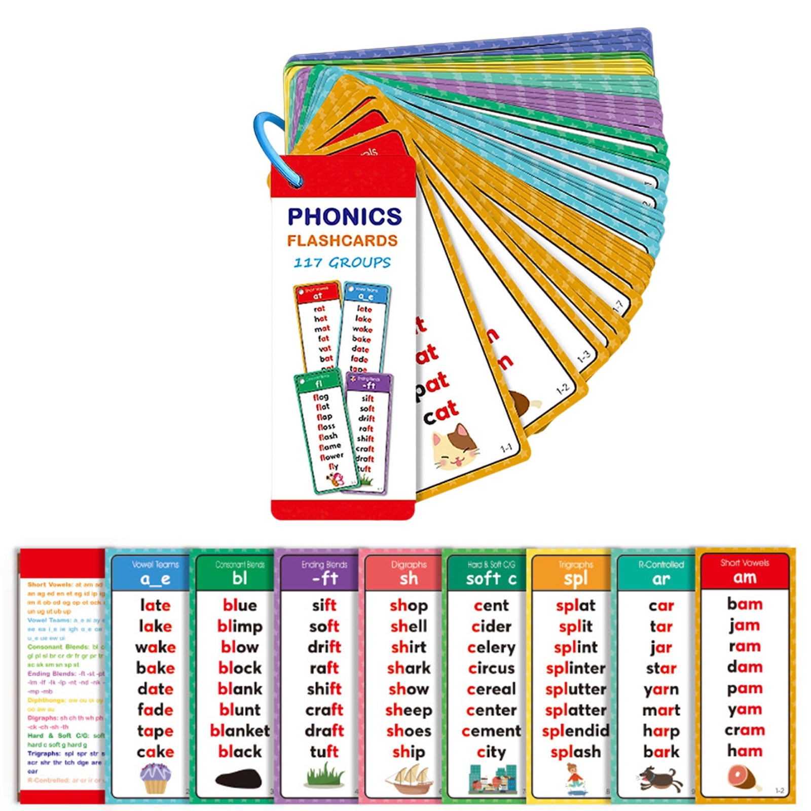 Mozhitti Phonics Word Cards 117 Sound Groups 900+ Rhyming Words ...