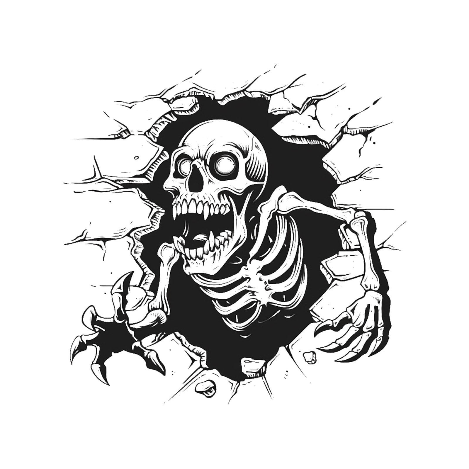 Mozhitti Spooky Skeleton 3D Wall Decals Breaking Through Wall Stickers ...
