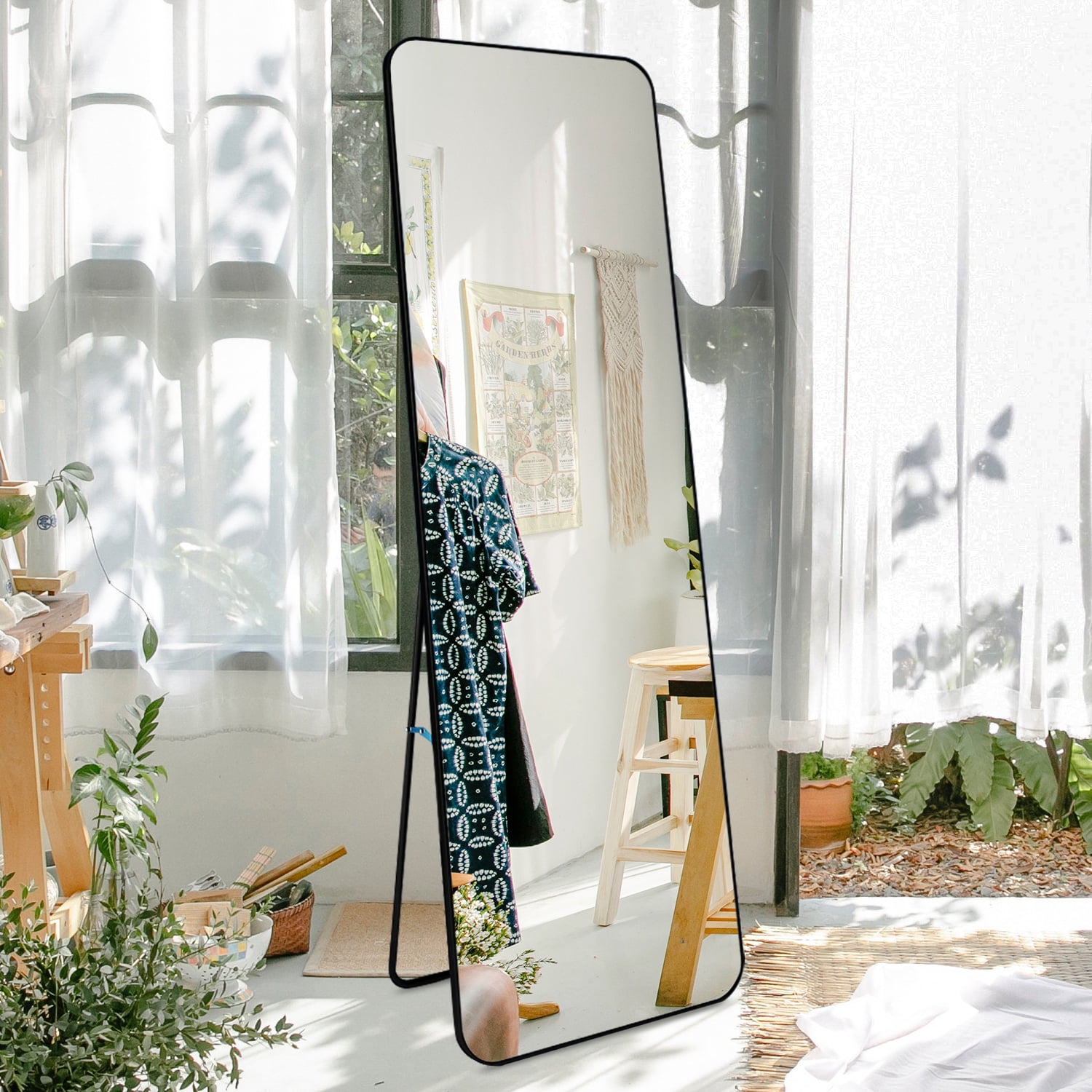 Mozing Bedroom Large Wall Size Long 62"x19" Black Full Length Mirror ...