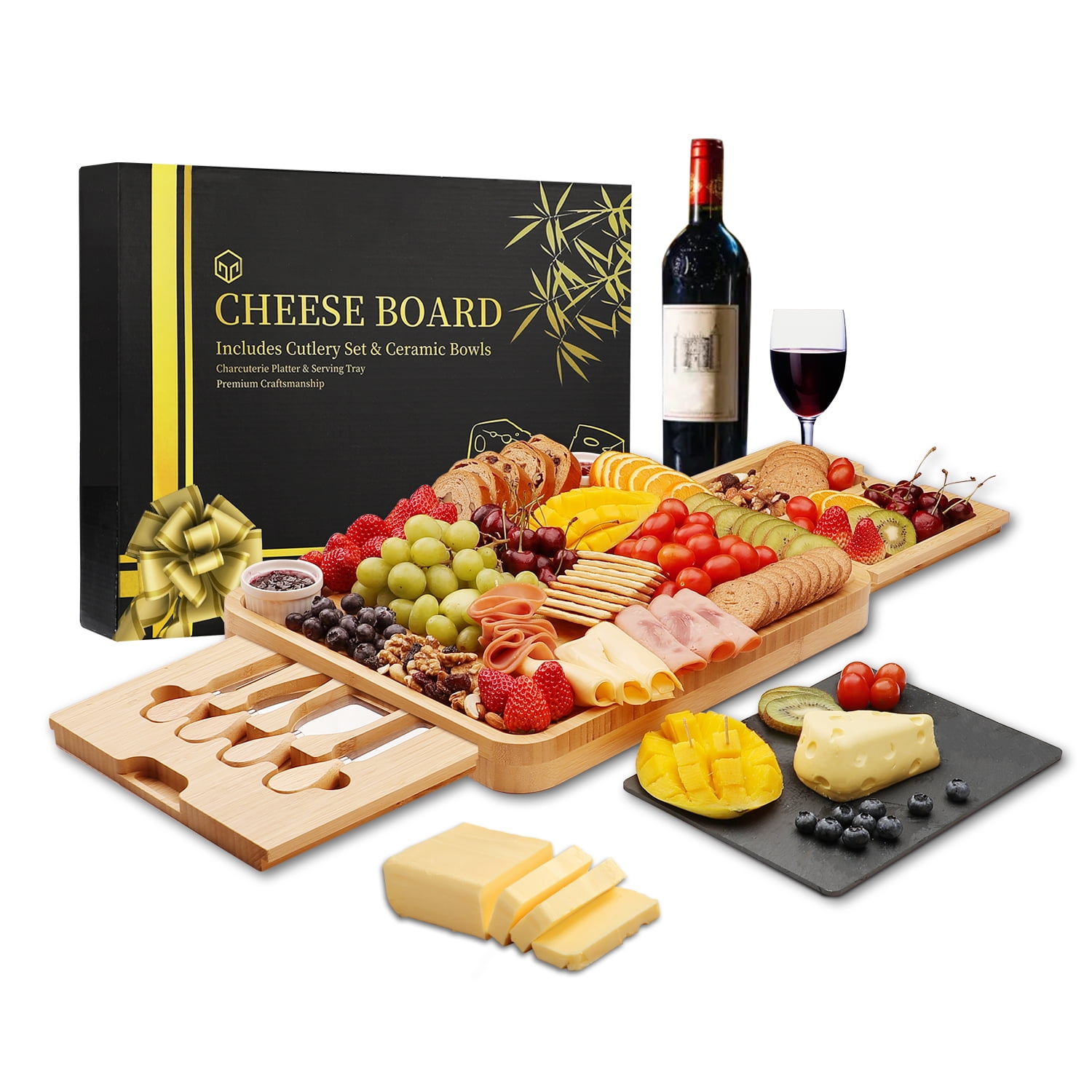 Mozing Extra Large Bamboo Charcuterie Board with Cheese Knife and Food ...