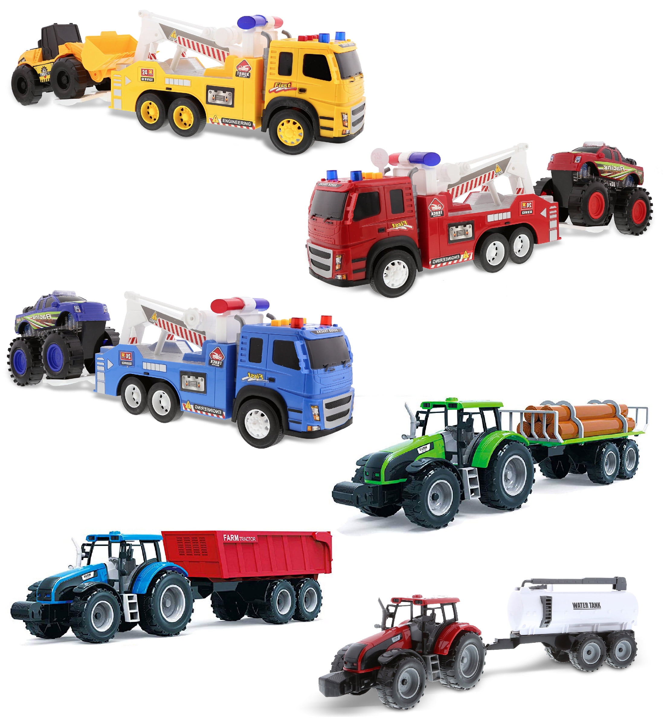Mozlly Friction Powered Transport Truck Toy Set – Includes 3 Emergency ...