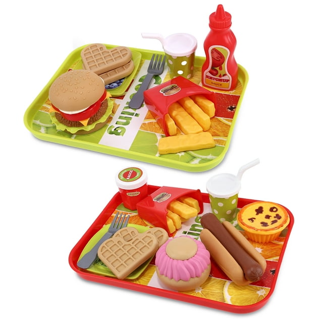 Mozlly Kitchen Food Playset - Cute Fast Food Playset with Trays, Plates ...