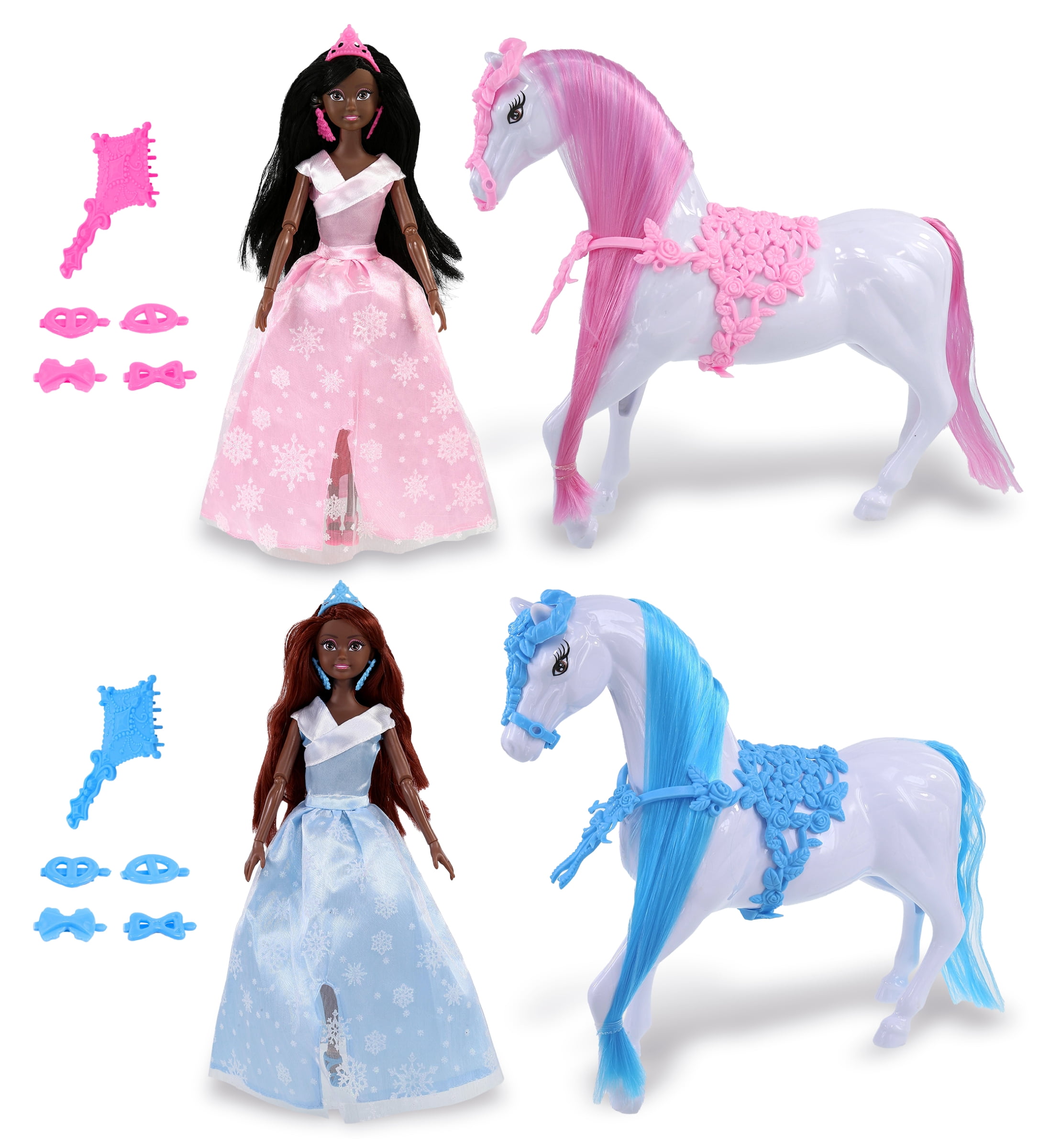 Mozlly Winter Princess Dolls and Horses for Girls - Black Hair Princess ...