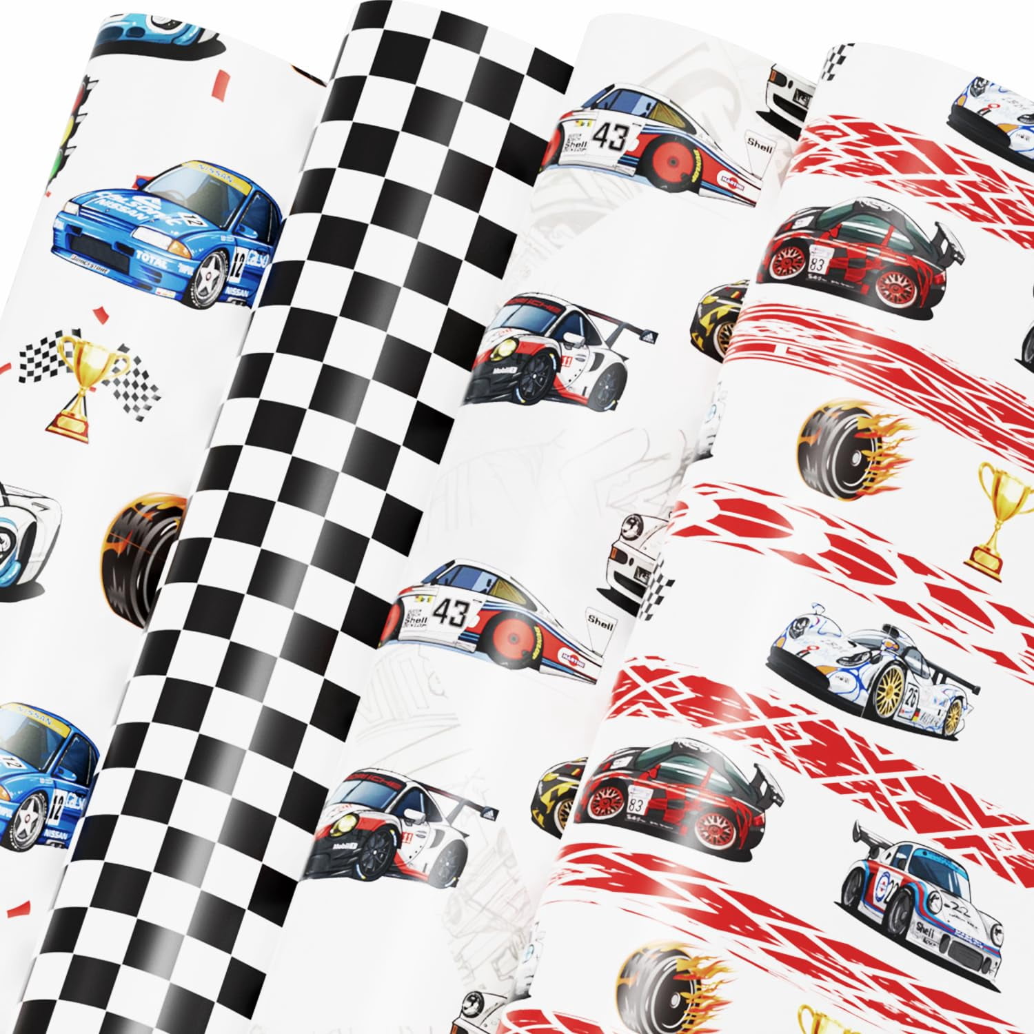 Mpanwen Race Car Wrapping Paper for Boys Kids, 12 Sheets Racing Gift ...