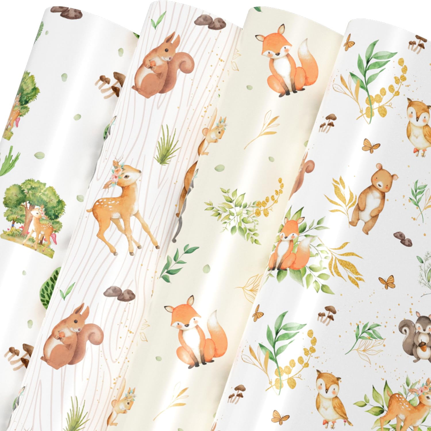 Mpanwen Woodland Wrapping Paper for Baby Shower, 8 Sheets Large Woodsy ...