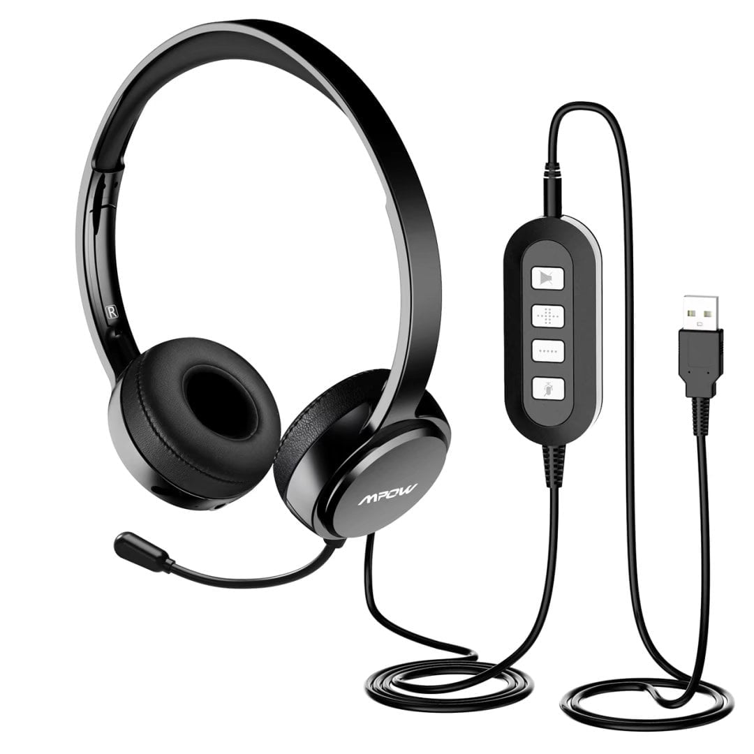 Mpow 071 USB/3.5mm Office Headset with Noise Cancelling Mic, Wired PC ...