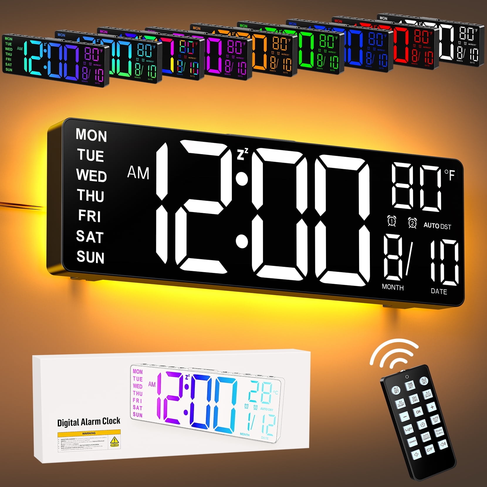 Mpow 10.5" Digital Wall Clock Large Display, with Remote Control, Dual ...