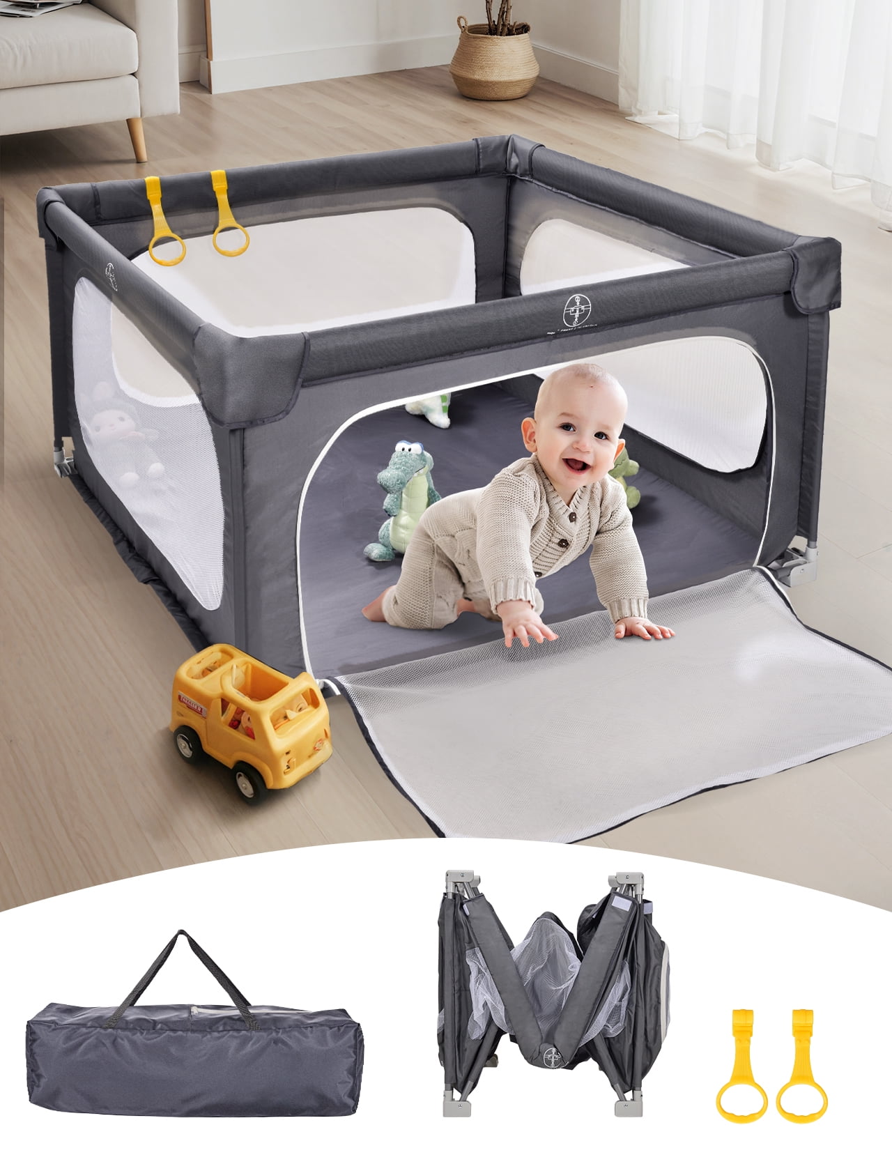 Mpow Foldable Baby Playpen, No Installation Required, 50"×50" Toddler ...