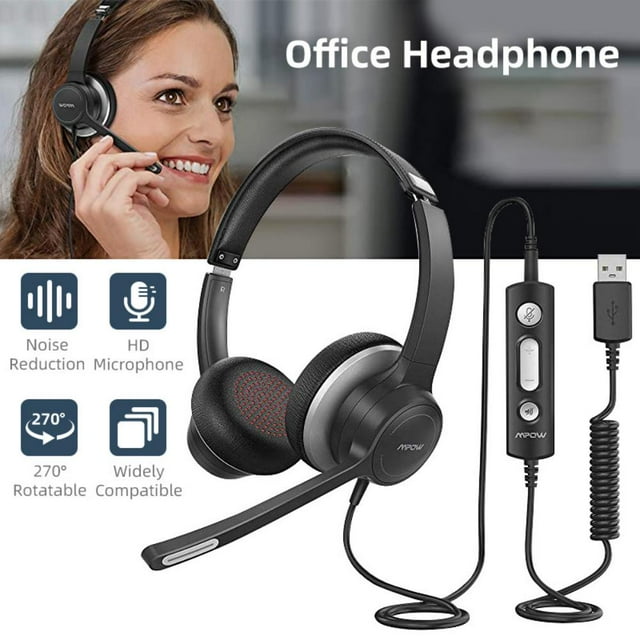 Mpow HC6 Office USB Wired Headset, Noise-Canceling Mic, 3.5mm Jack, for ...