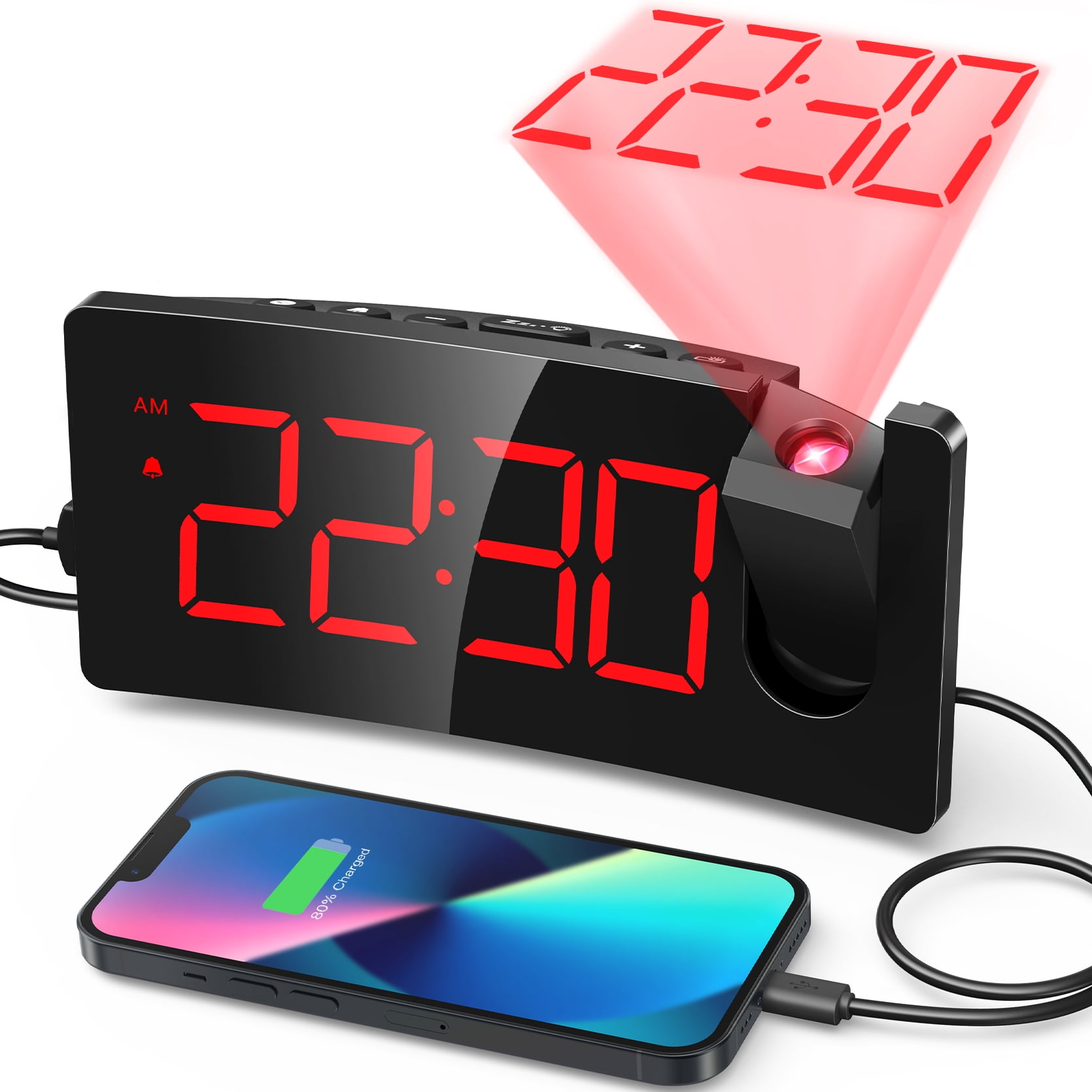 Mpow Projection Alarm Clock, Digital Clock with 180° Rotatable ...